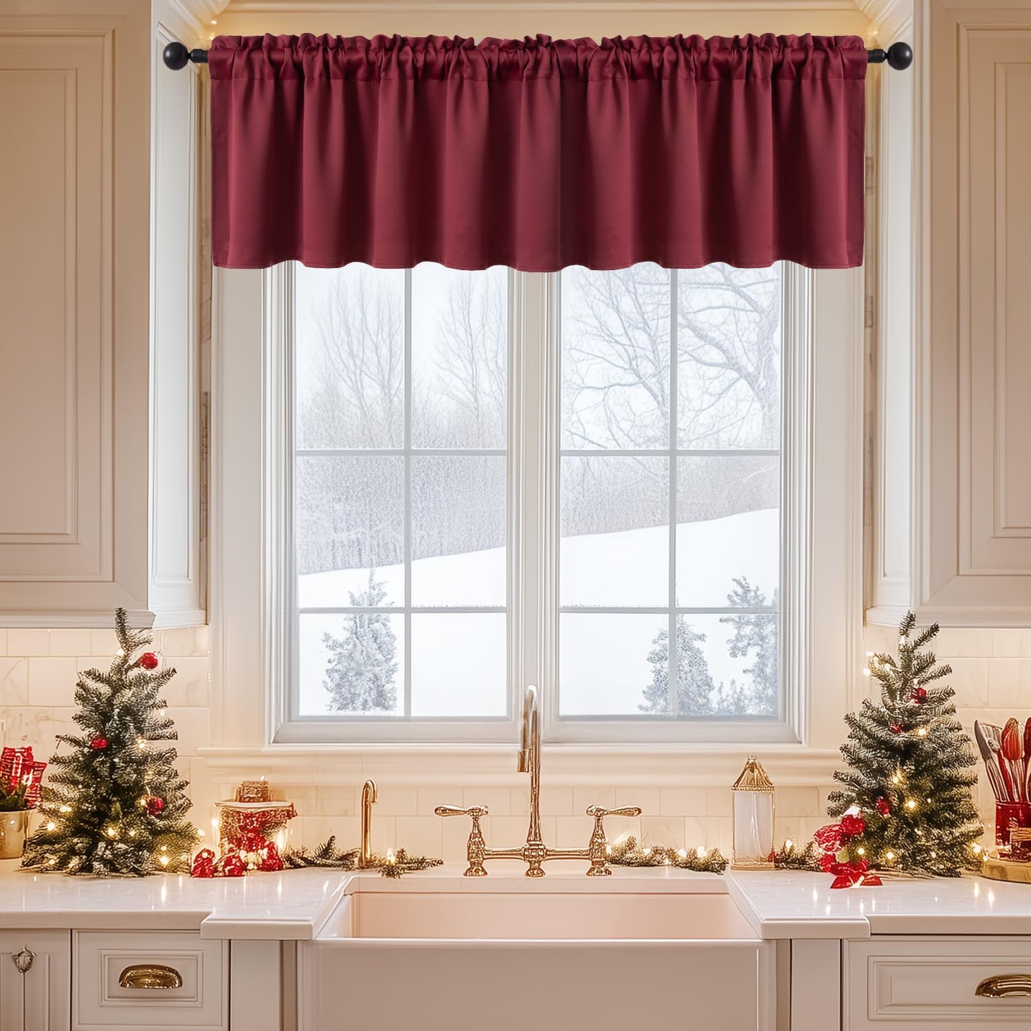 Amazon.com: MIULEE Christmas Wine Red Window Valance 18 Inches Long ...