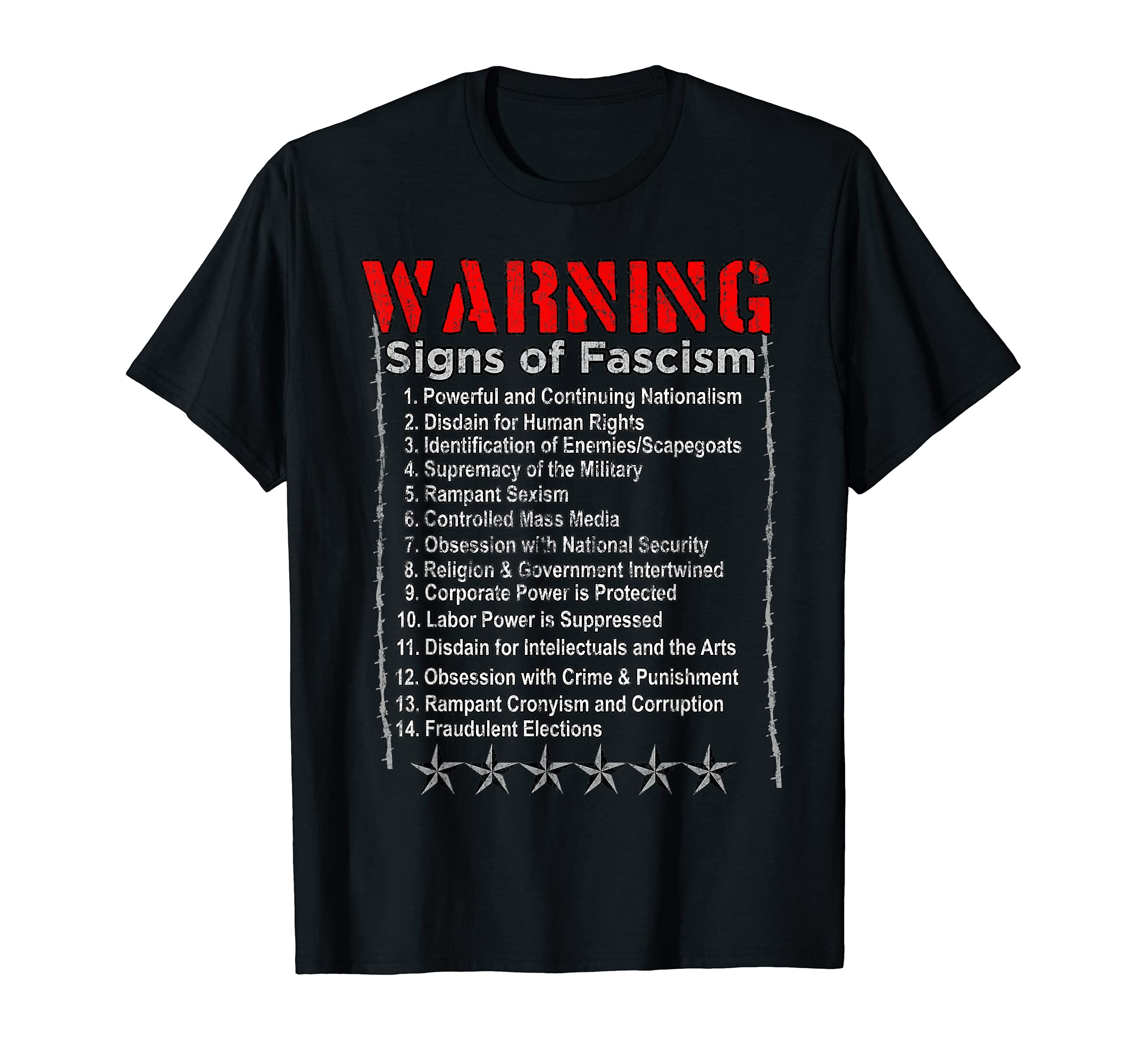 Amazon.com: Warning Signs of Fascism Anti Trump Resist Fascist T-Shirt ...