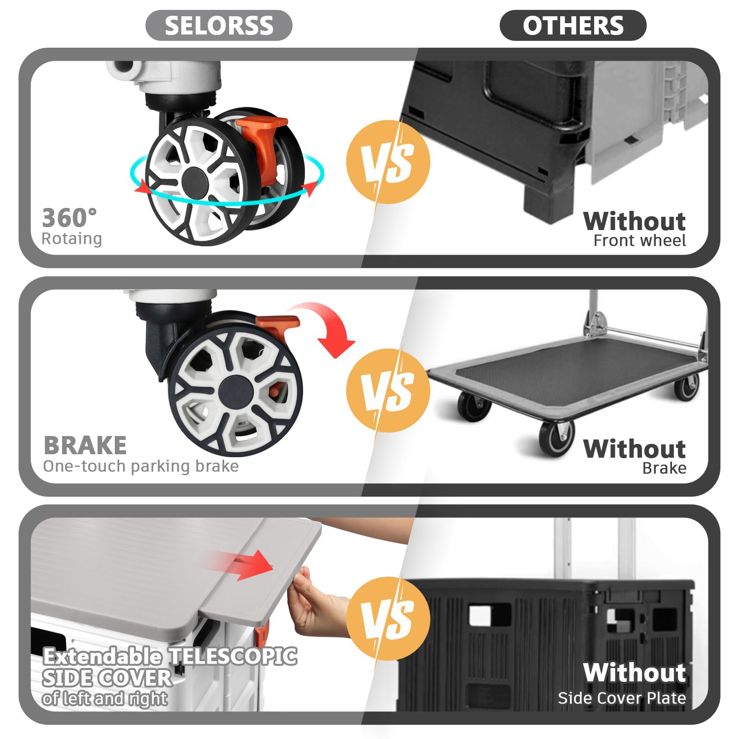 Foldable Utility Cart Collapsible Portable Crate Rolling Carts with ...