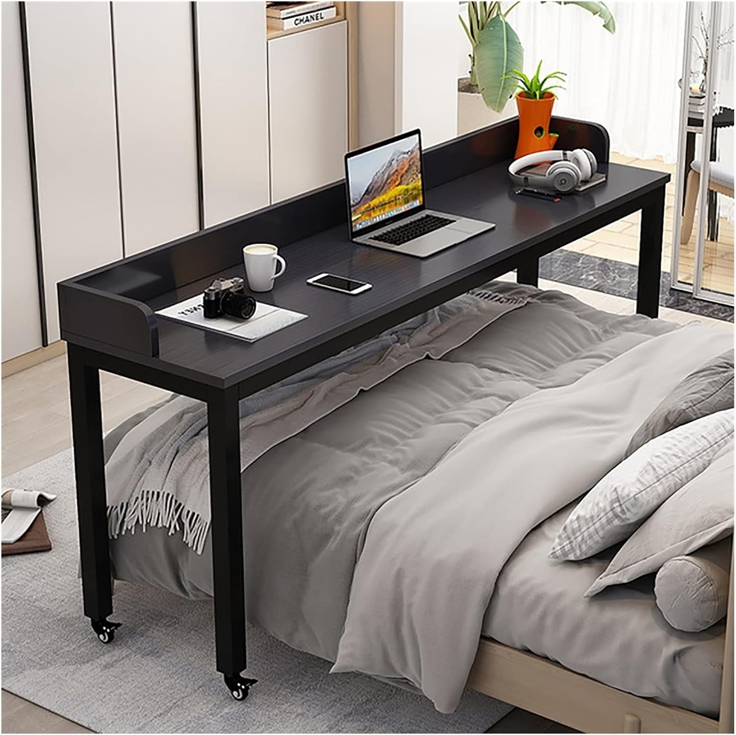 Amazon.com: Overbed Table with Wheels, Rolling Bed Desk for Queen/Full ...