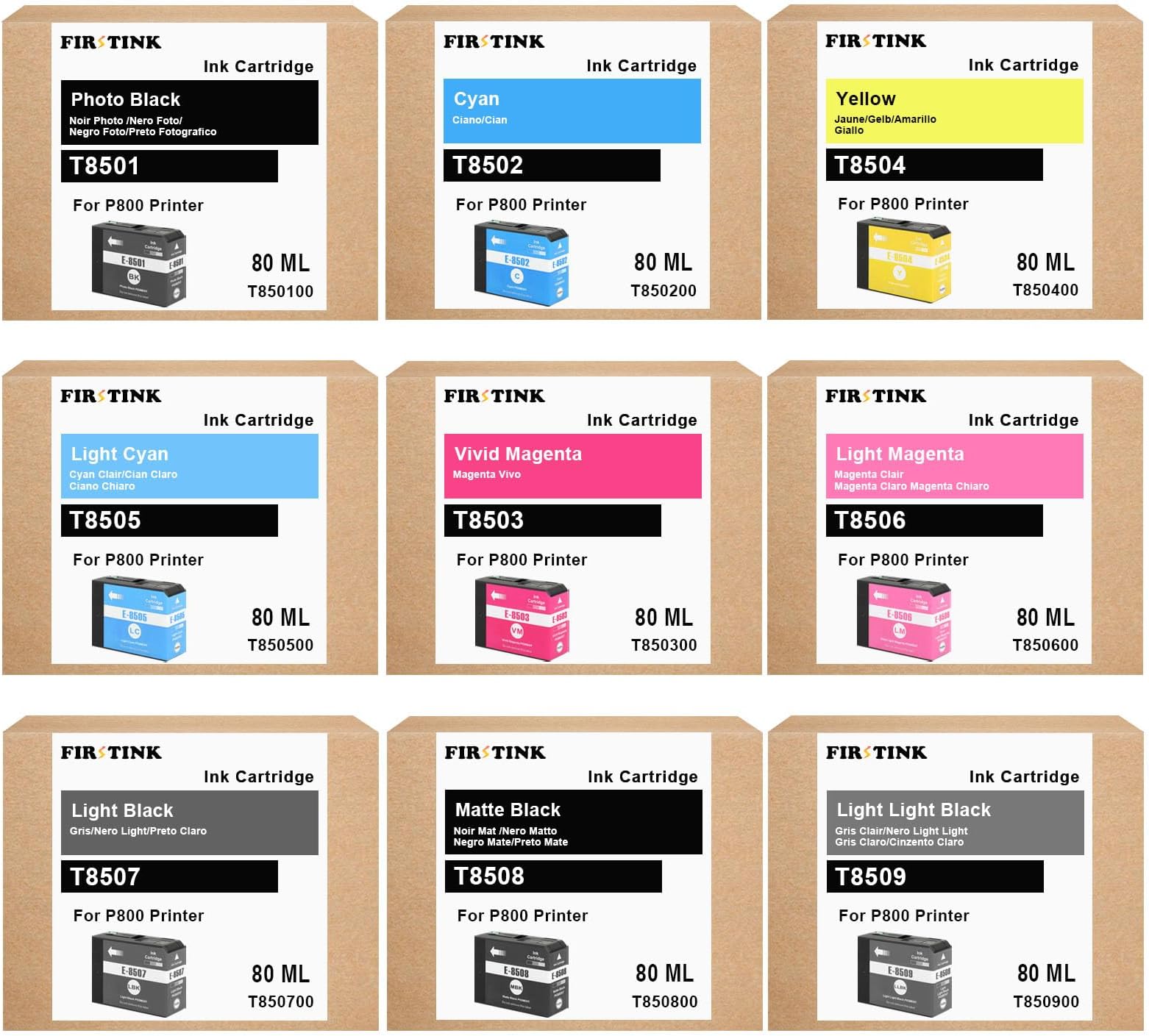 Amazon.com: FIRSTINK T850 Ink Cartridges High Capacity 80ML T8501 T8502 ...