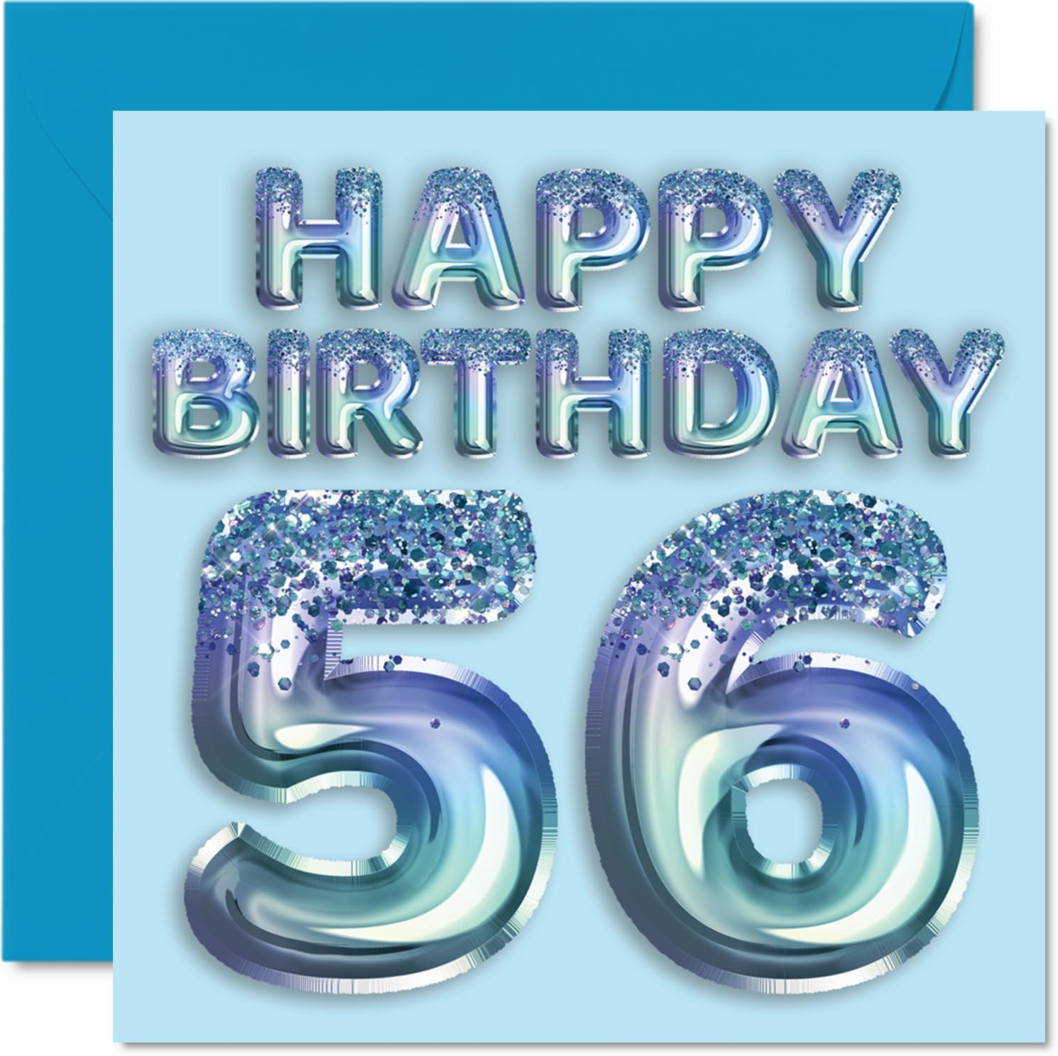 56th Birthday Card for Men - Blue Glitter Party Balloon - Happy ...