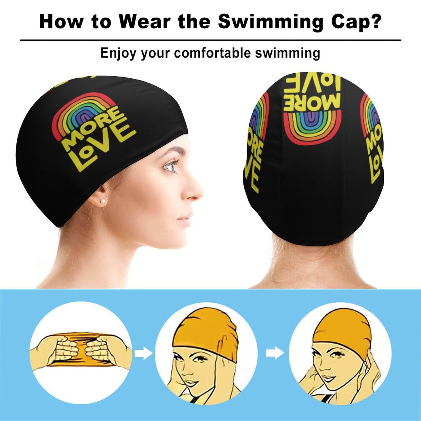 Fabric Swim Caps Tie Dye Rainbow Swim Cap - Waterproof Fabric Cap For ...