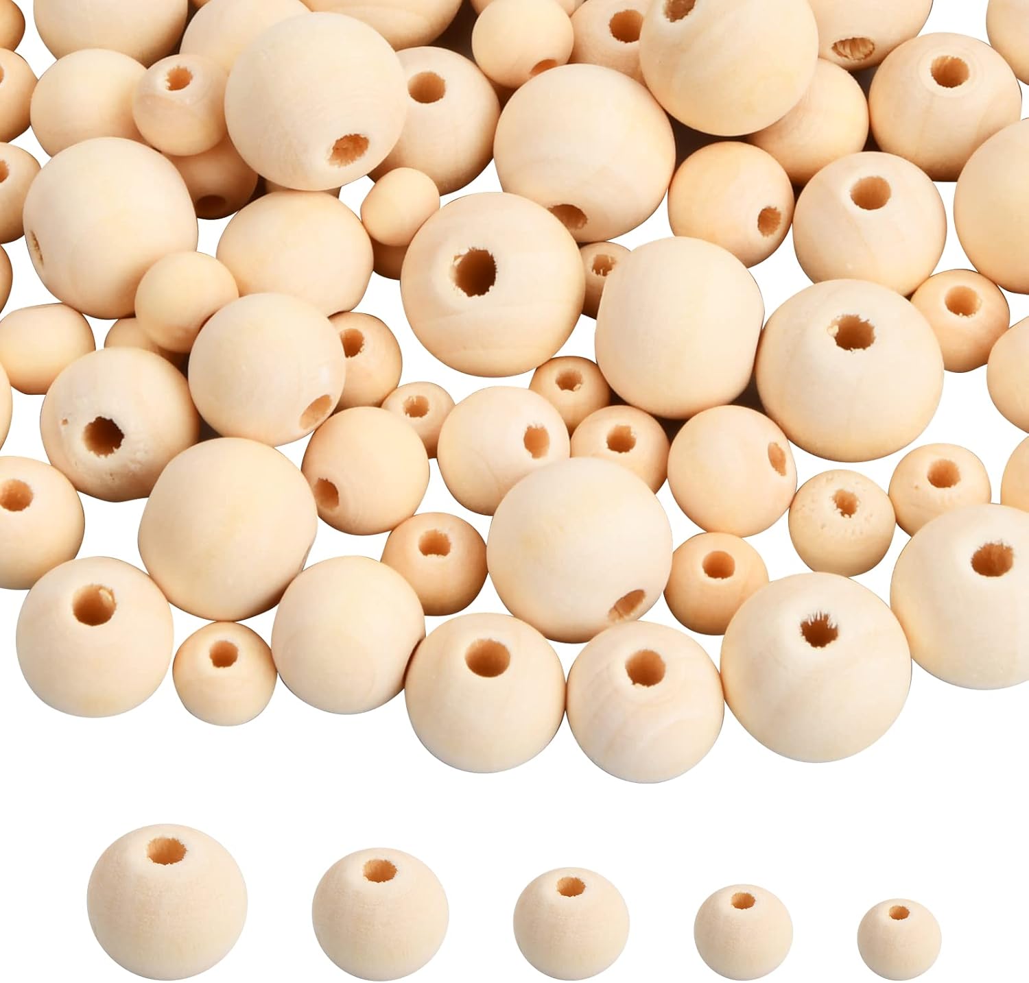 100pcs Wooden Beads, Wooden Beads for Threading, Natural Round Wood ...