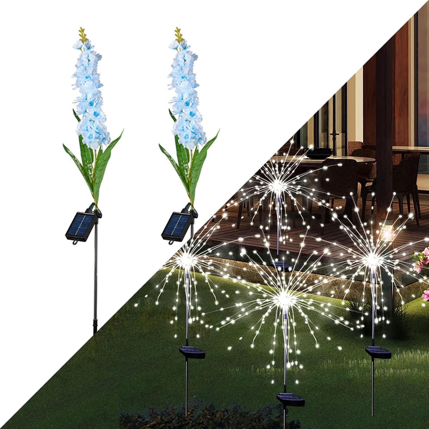 Solar Firework Lights and Blue Delphinium Lights - Amazon.com