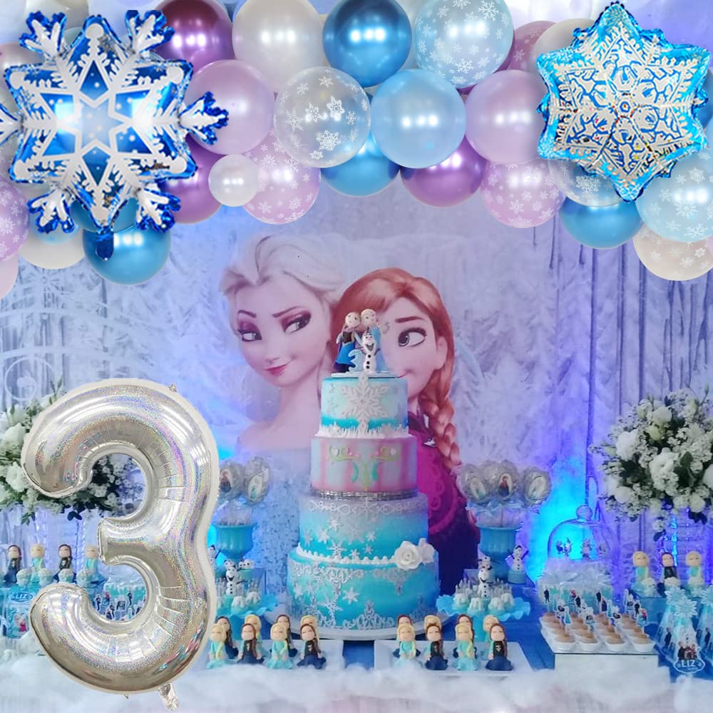 Frozen 3rd Birthday Party Supplies Girls Frozen Snowflake Balloon ...