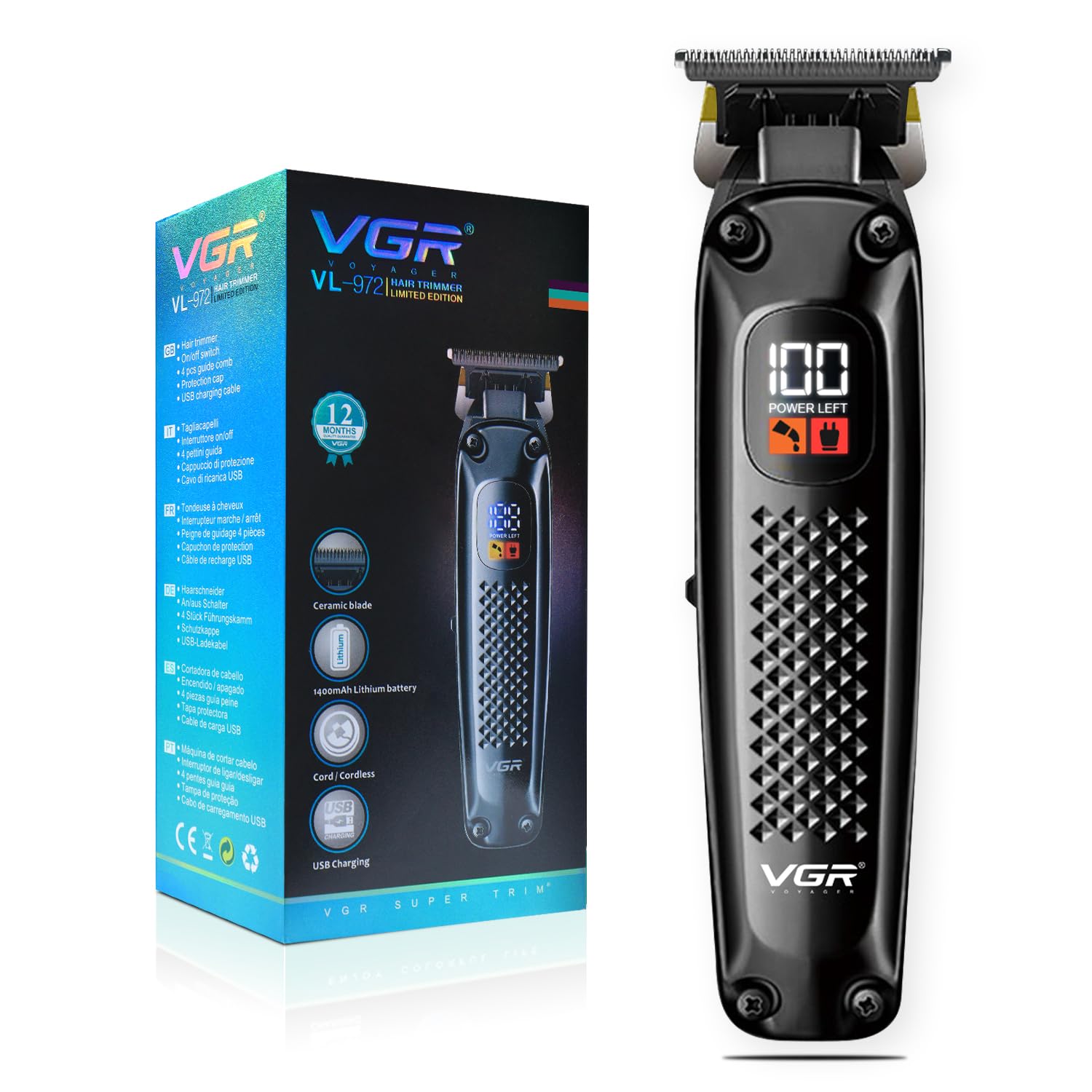 VGR VL-972 Limited Edition Professional Hair Clipper,Trimmer for men with Digital LED Display,4 ...