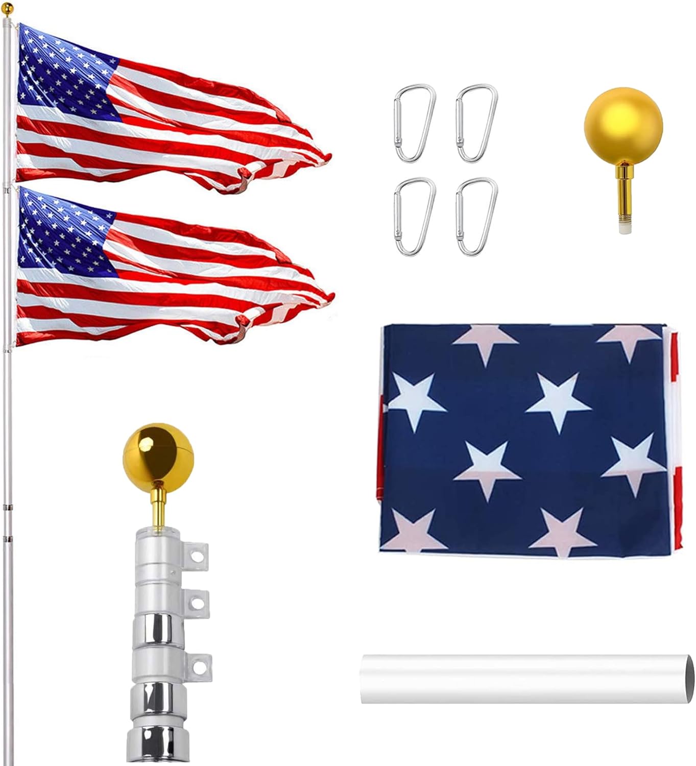 Amazon.com : AMOSSO Extra Thick 20FT Telescoping Flag Pole Kit, Heavy ...
