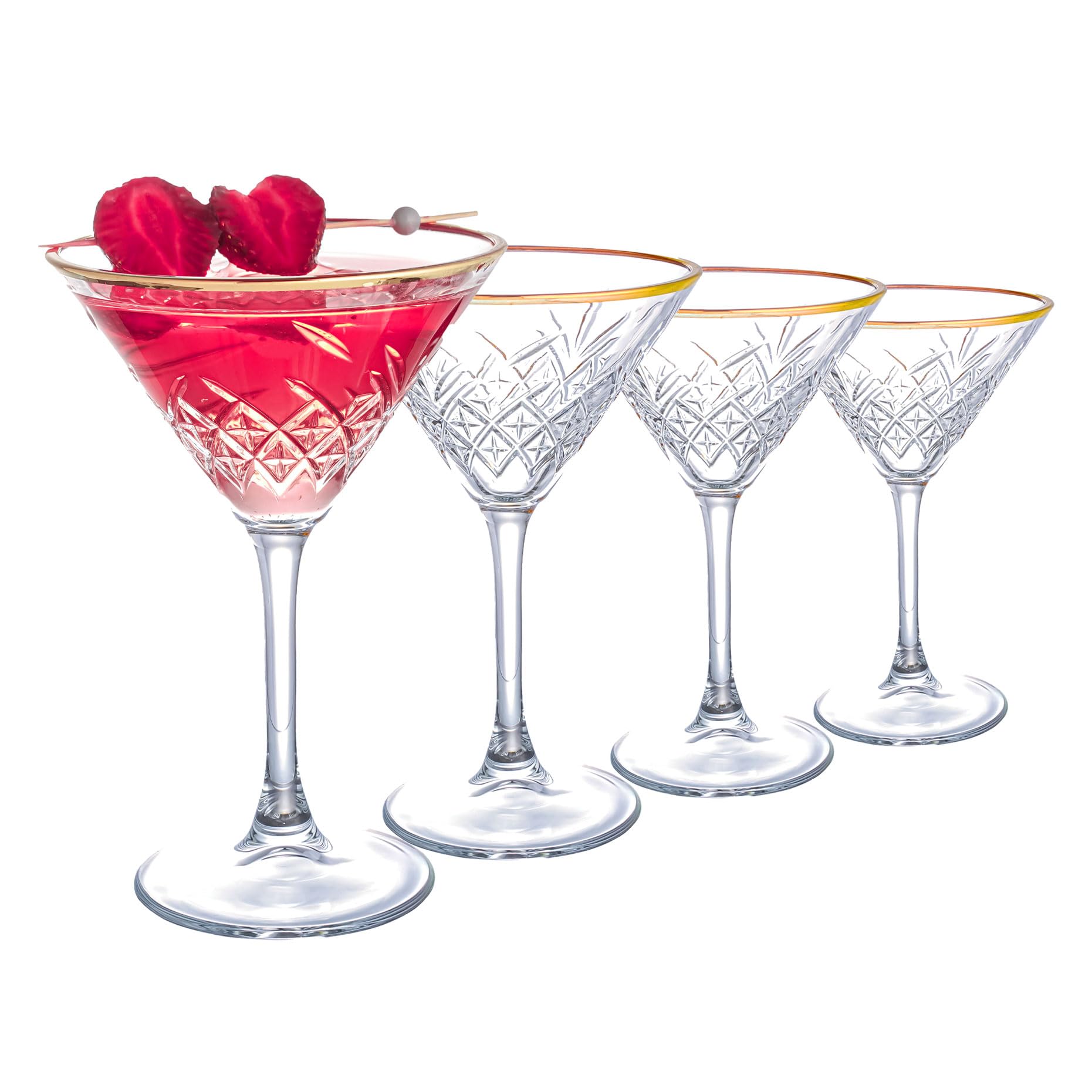 Amazon.com | Vintage Martini Glasses Set of 4. Gold Rimmed Cocktail ...