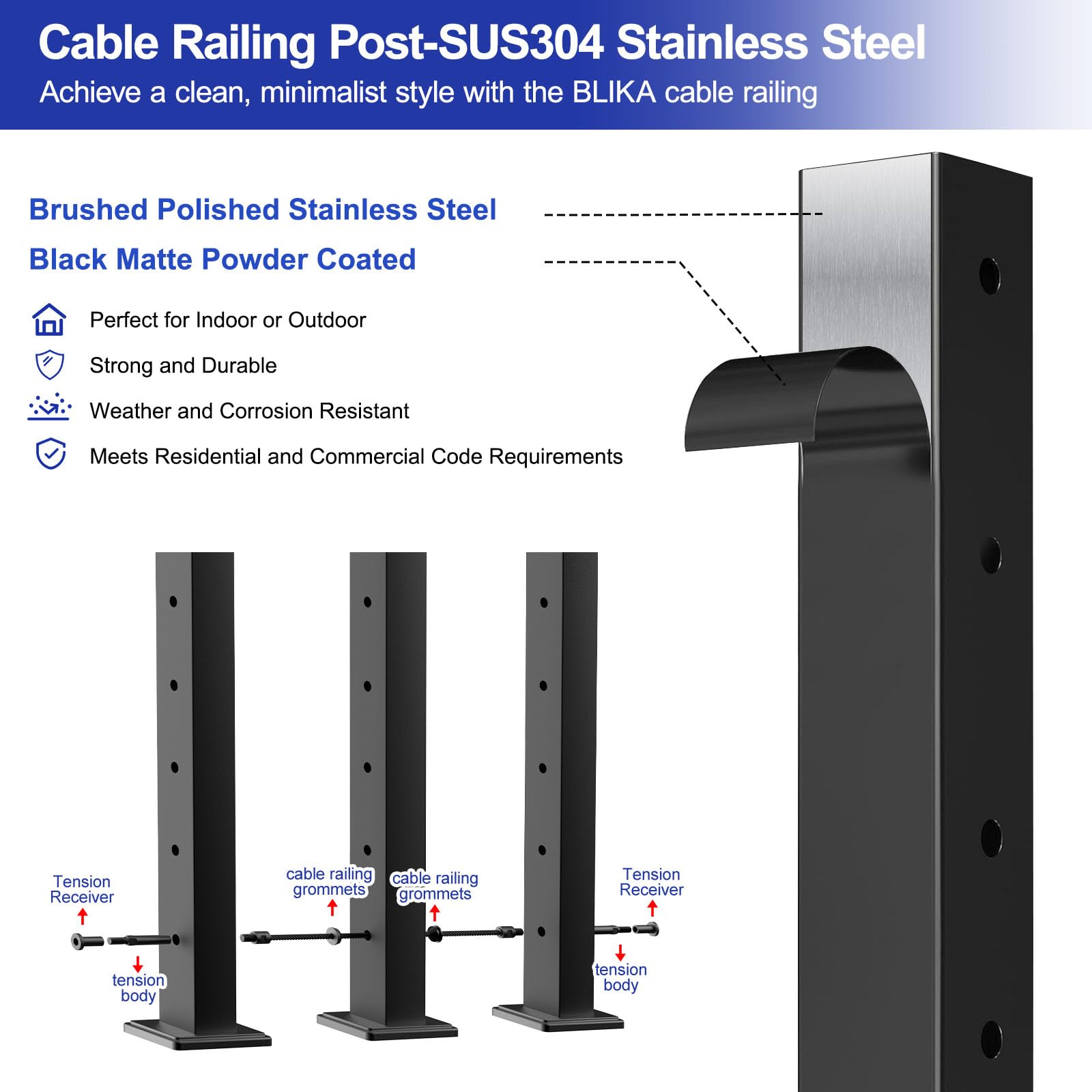 Snapklik.com : Level Drilled Cable Railing Post, 36"x2"x2" Stainless ...