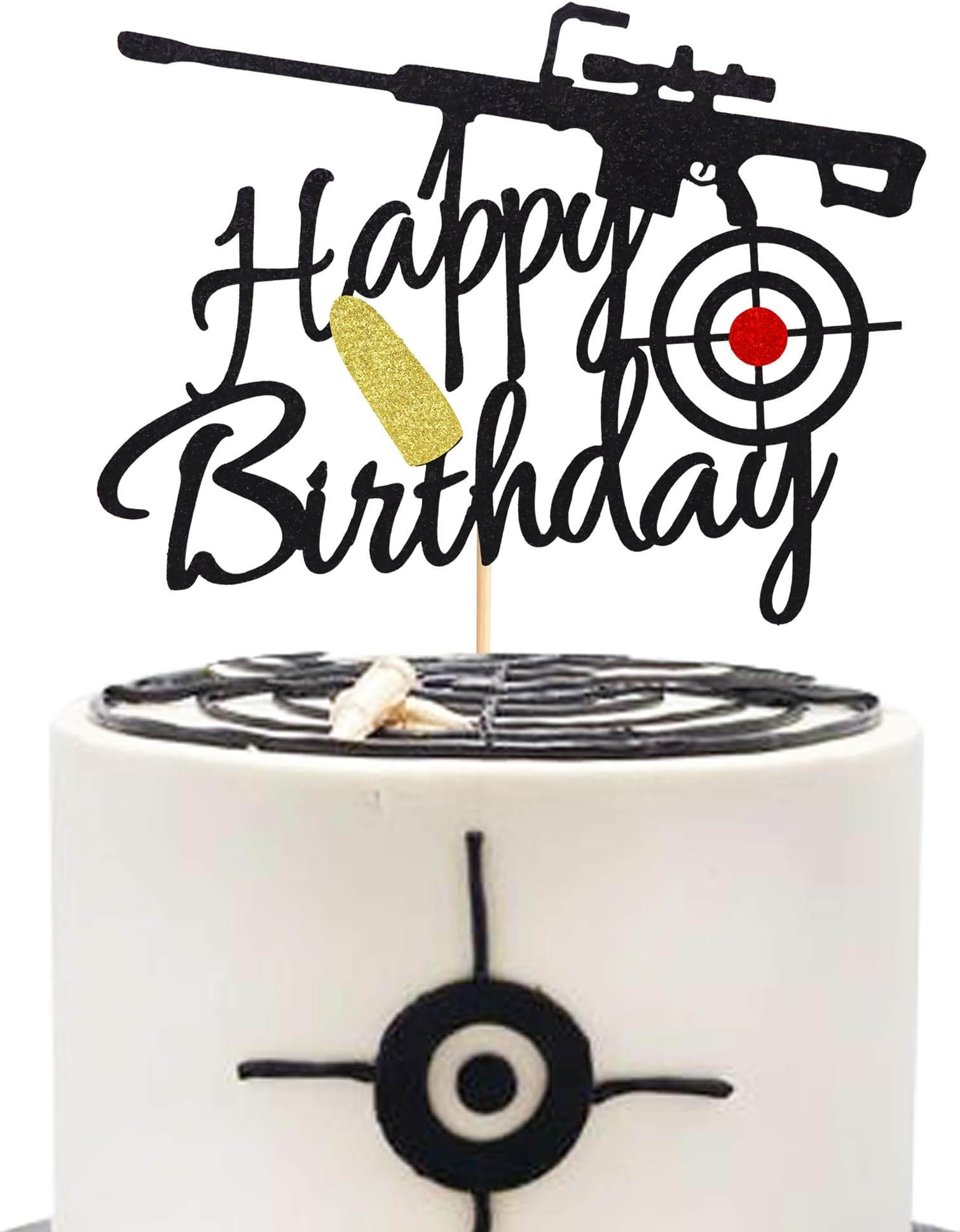 Amazon.com: Arthsdite Gun Happy Birthday Cake Topper - Bullet Target ...