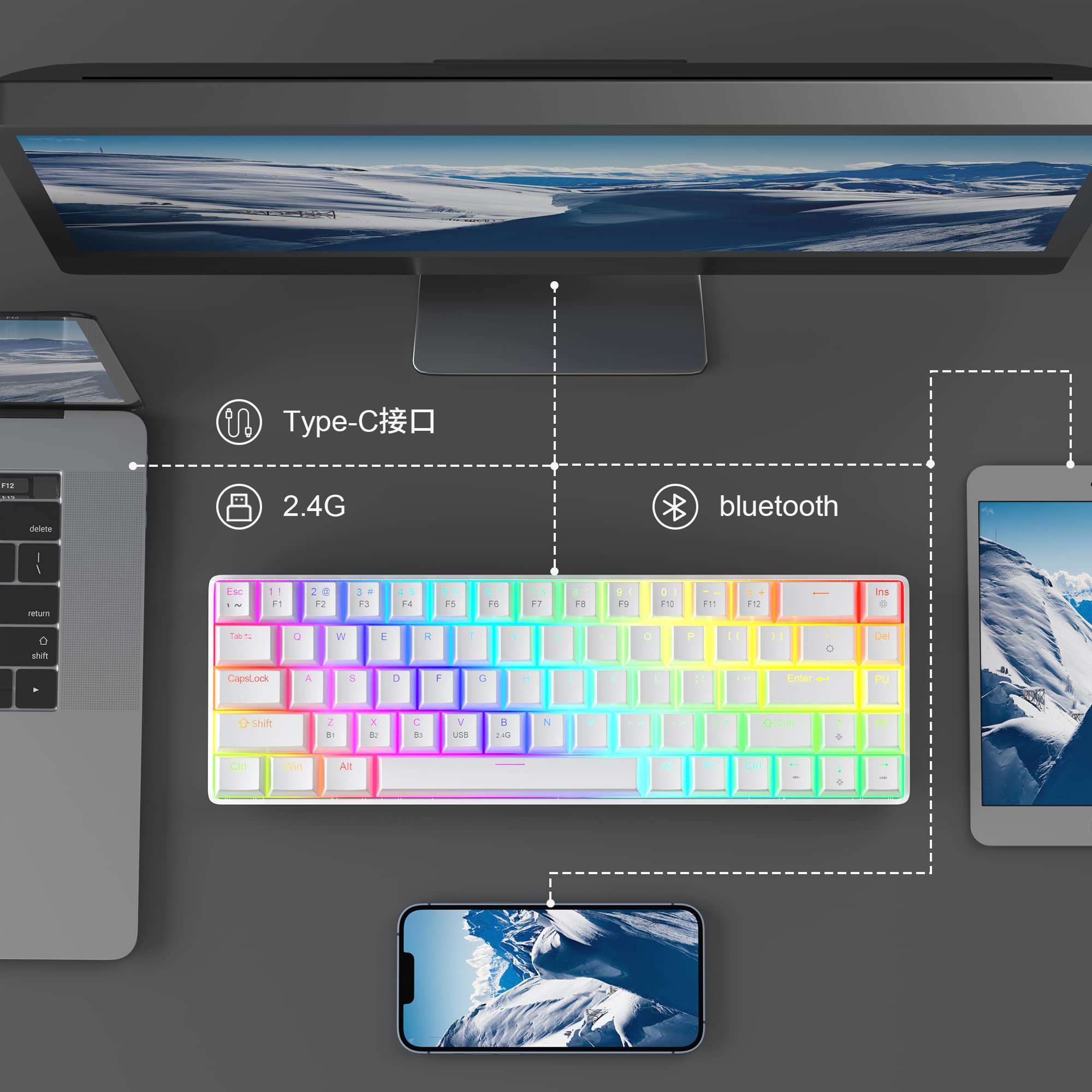 Snapklik.com : MageGee 60% Wireless Mechanical Keyboard, 2.4G/BT5.0/USB ...