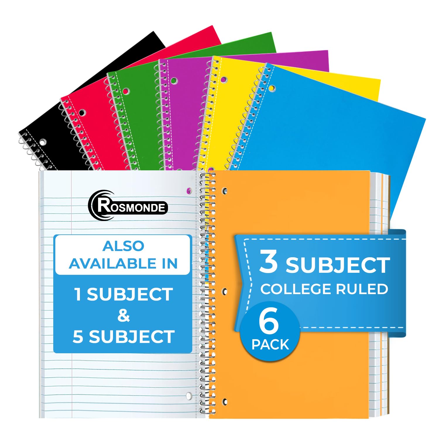 Snapklik.com : Rosmonde 3 Subject Notebook College Ruled, 6 Pack, 150 ...