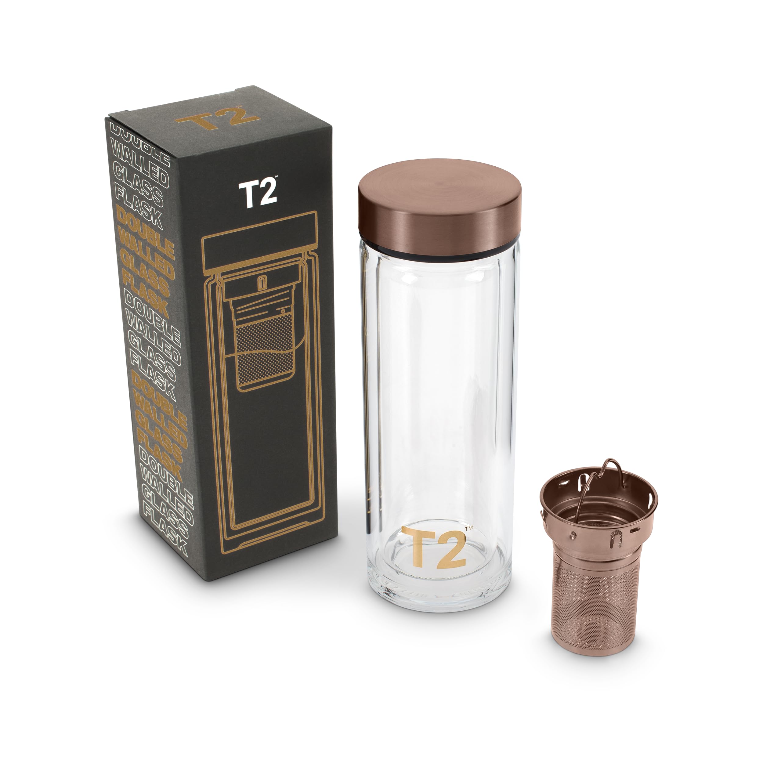 T2 Boxed Double Walled Glass Flask with Stainless Steel Infuser, 300 ml ...