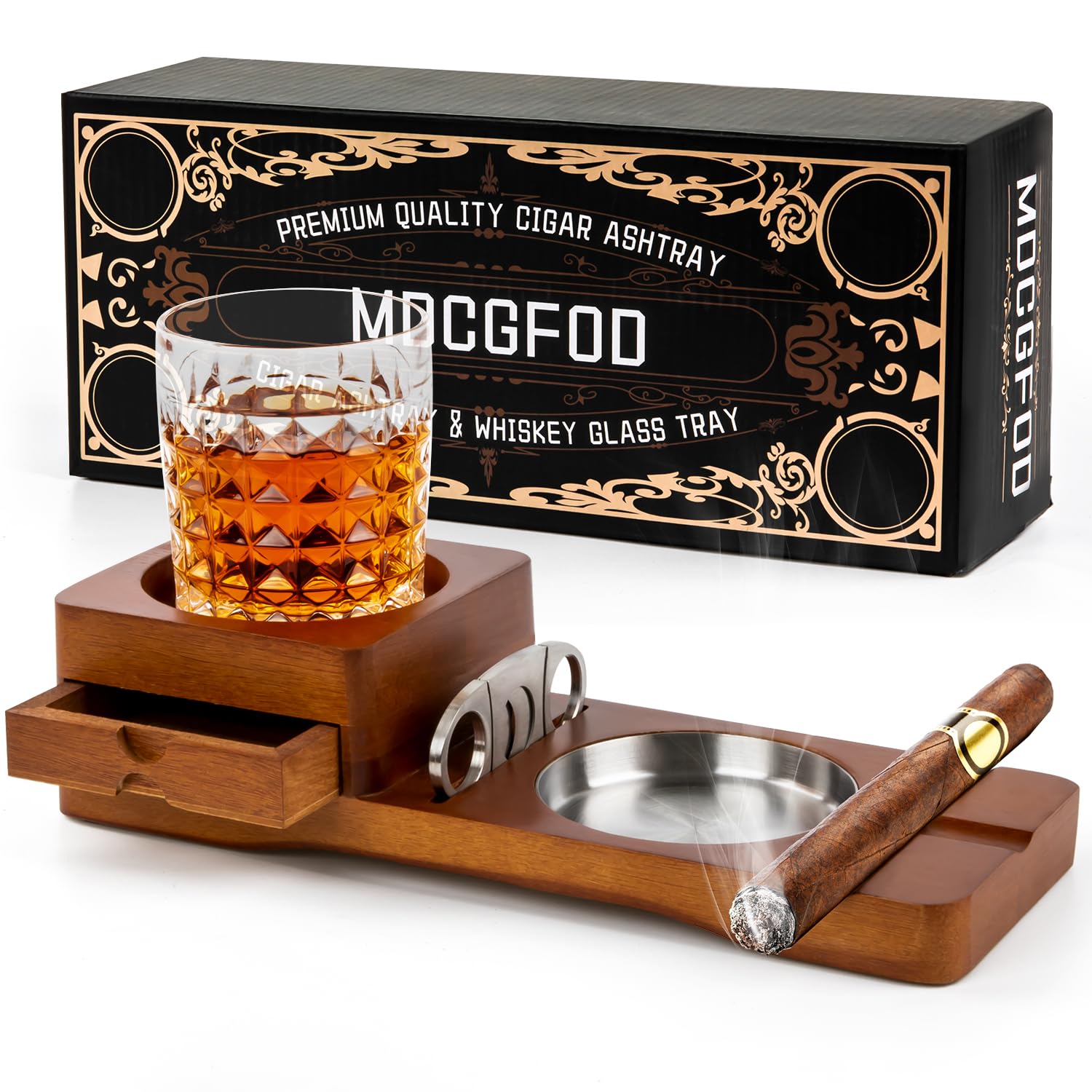 Cigar Ashtray Coaster Whiskey Glass Tray and Cigar Holder Wooden Ash ...