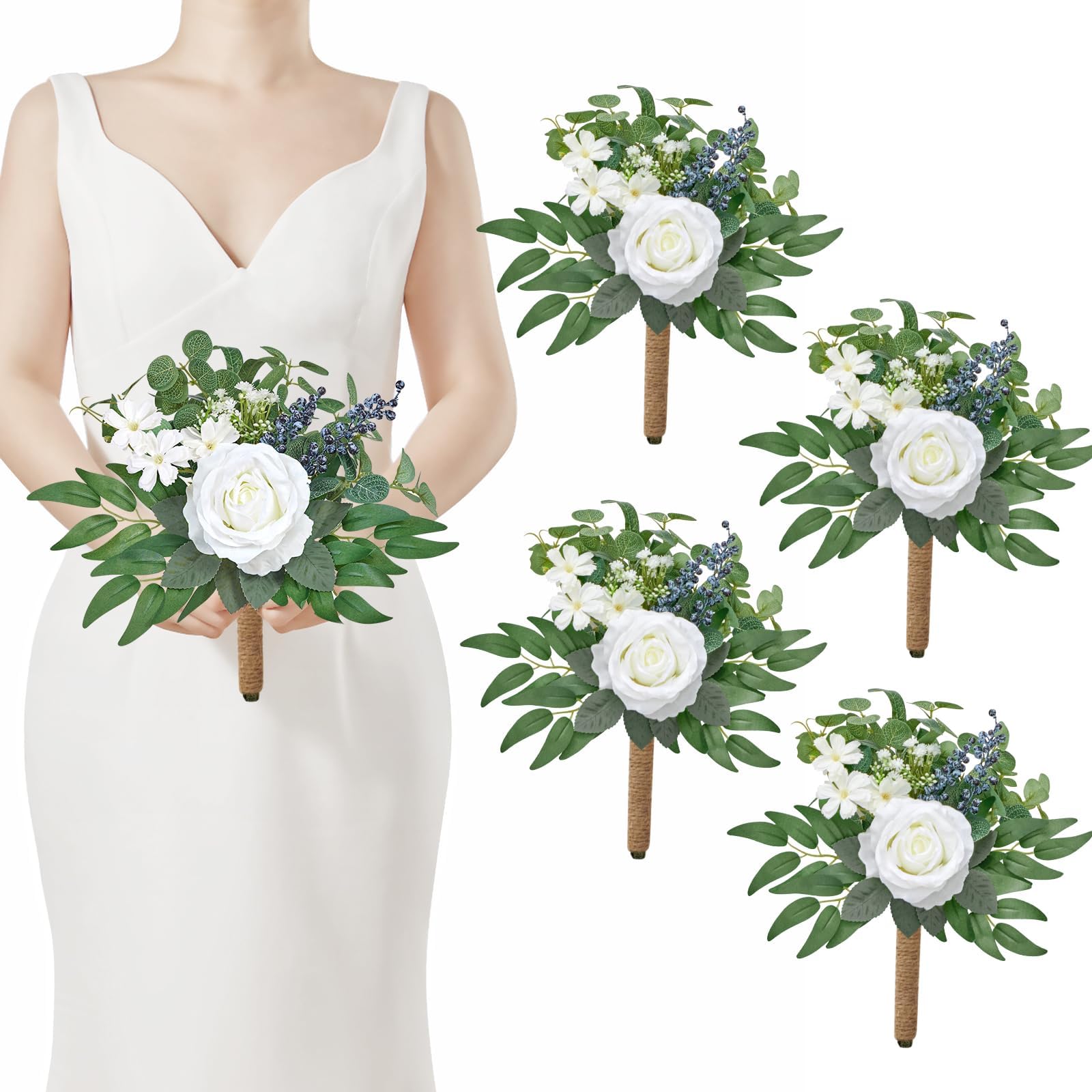 Amazon.com: Yunlly Set of 5 Bridesmaid Bouquets for Wedding, 155 Pcs 3 ...