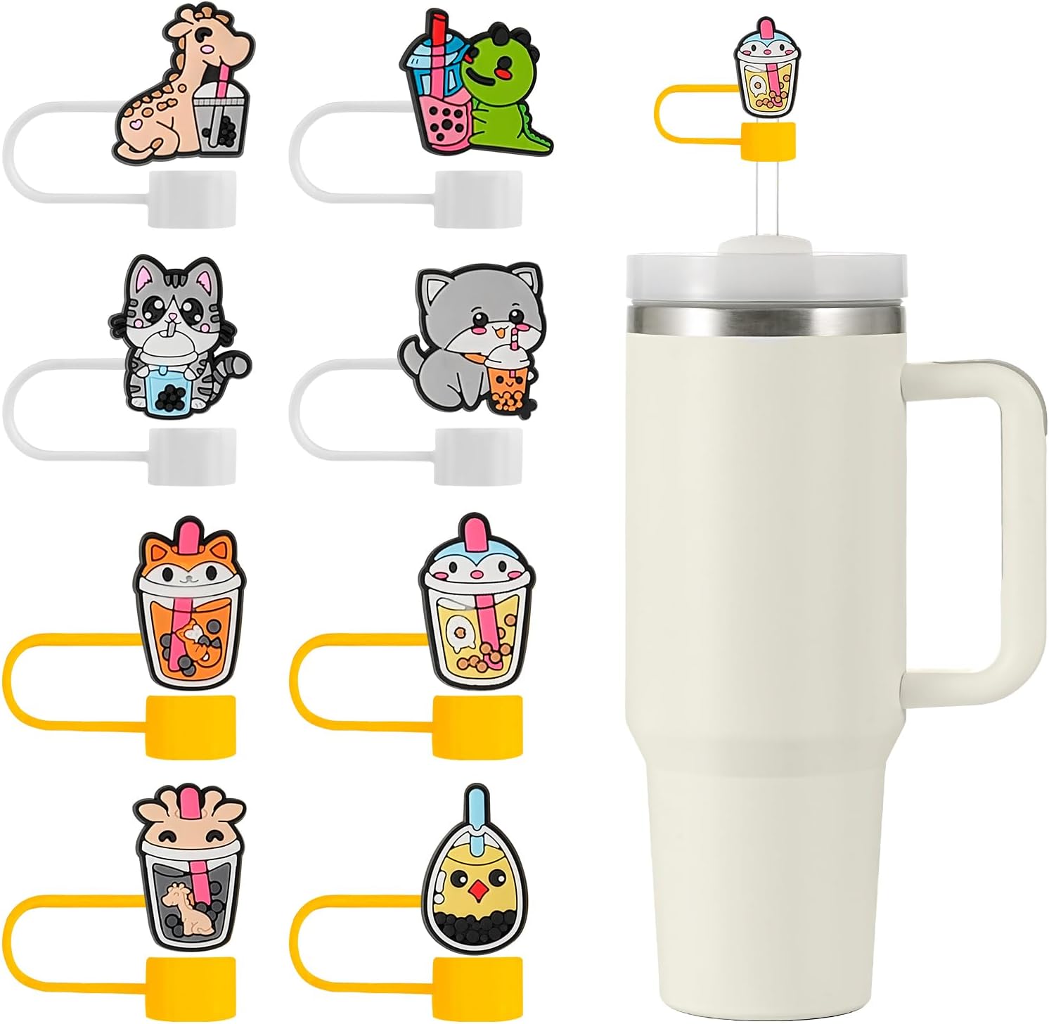 Amazon.com: 8pcs Straw Cover Cap for Stanley Cup, 10mm Animal Milk Tea ...