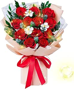 Amazon.com: Mosstory Flower Bouquet 12-Piece Red Preserved Roses ...