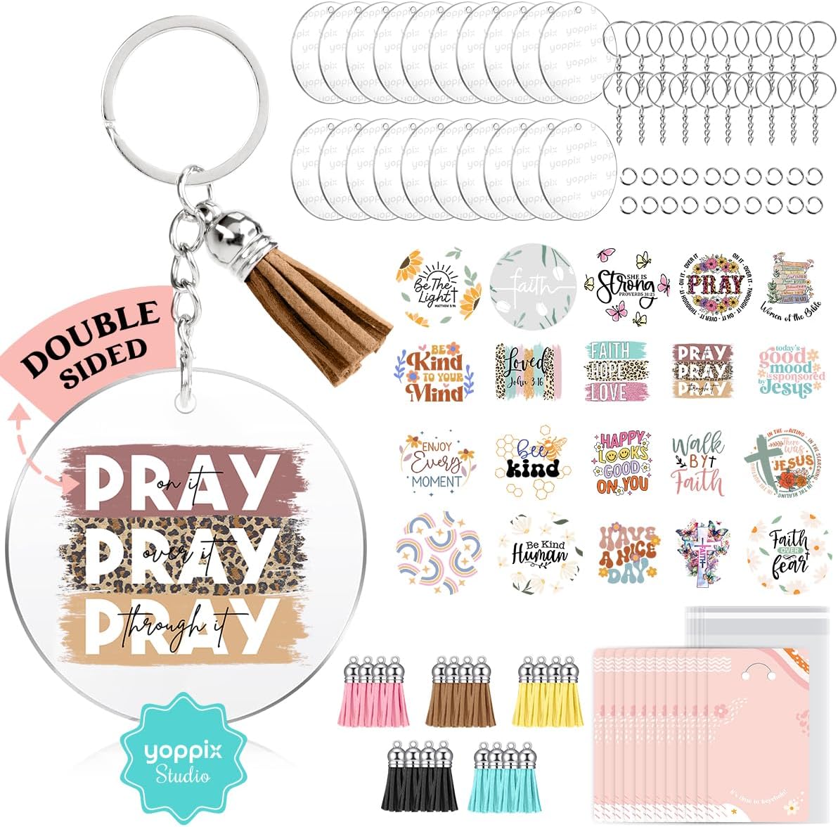 Amazon.com: YOPPIX 140 PCS Acrylic Keychain Blank Set, Faith Double ...