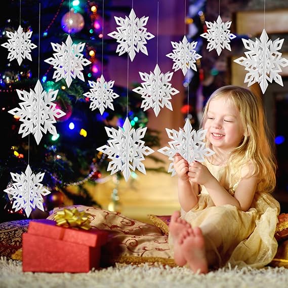 Amazon.com: 3D White Snowflake Garland Winter Wonderland Hanging ...