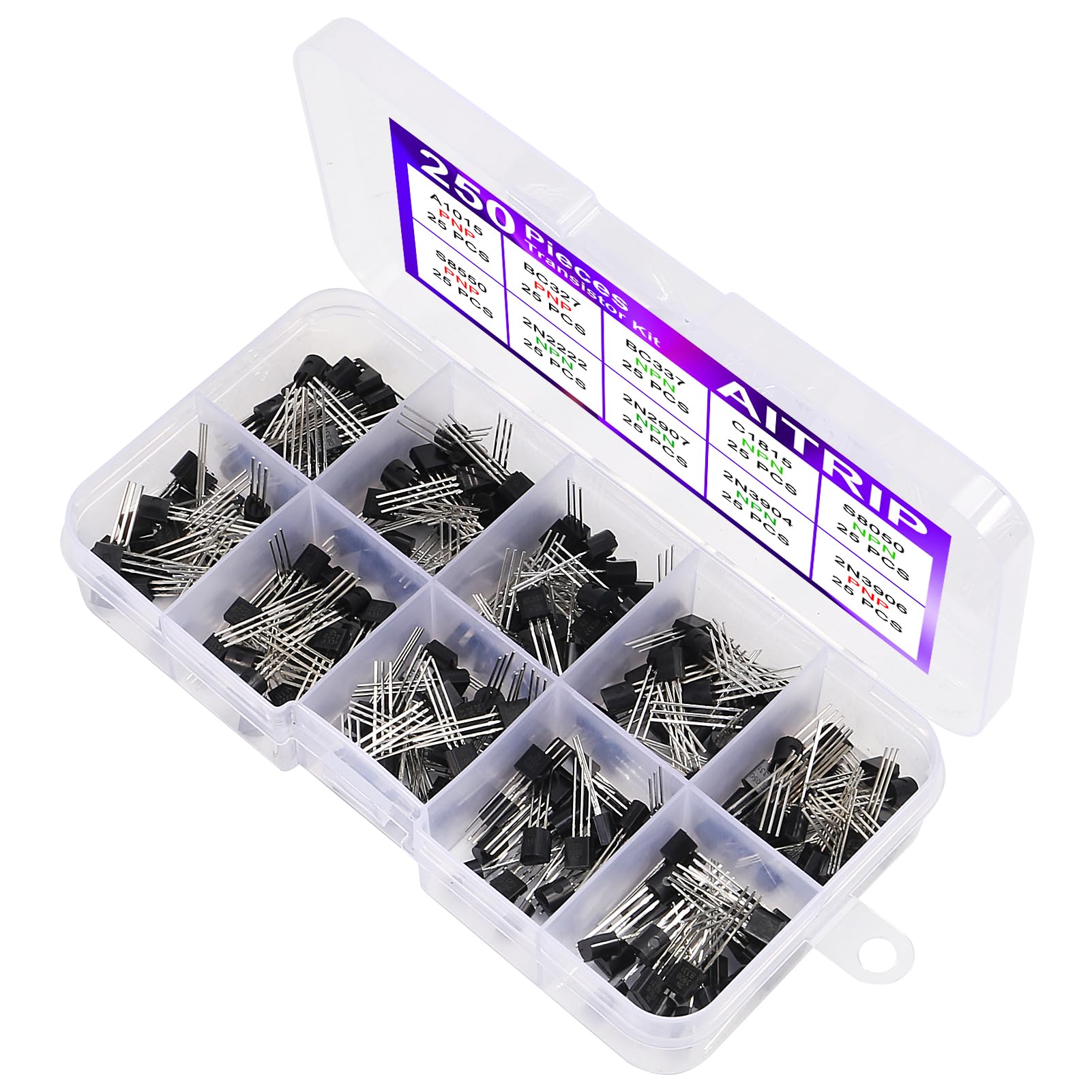 BJT Transistors Kit 250 Pieces 250-Piece BJT Transistor Assortment Kit ...