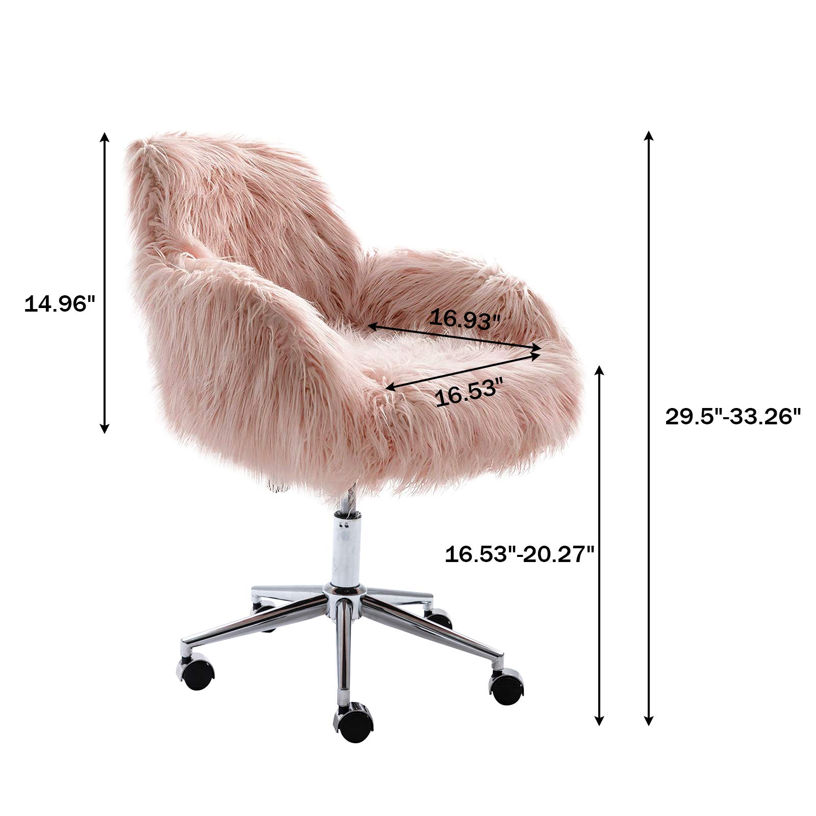 Goujxcy Fluffy Desk Chair, Faux Fur Height Adjustable Swivel Vanity ...