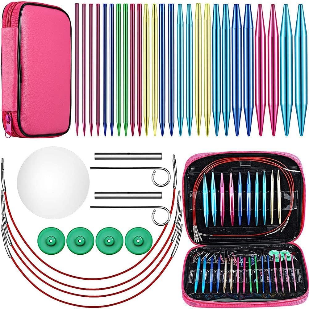 26 Pieces Aluminum Interchangeable Circular Knitting Needle Set,13 Size ...