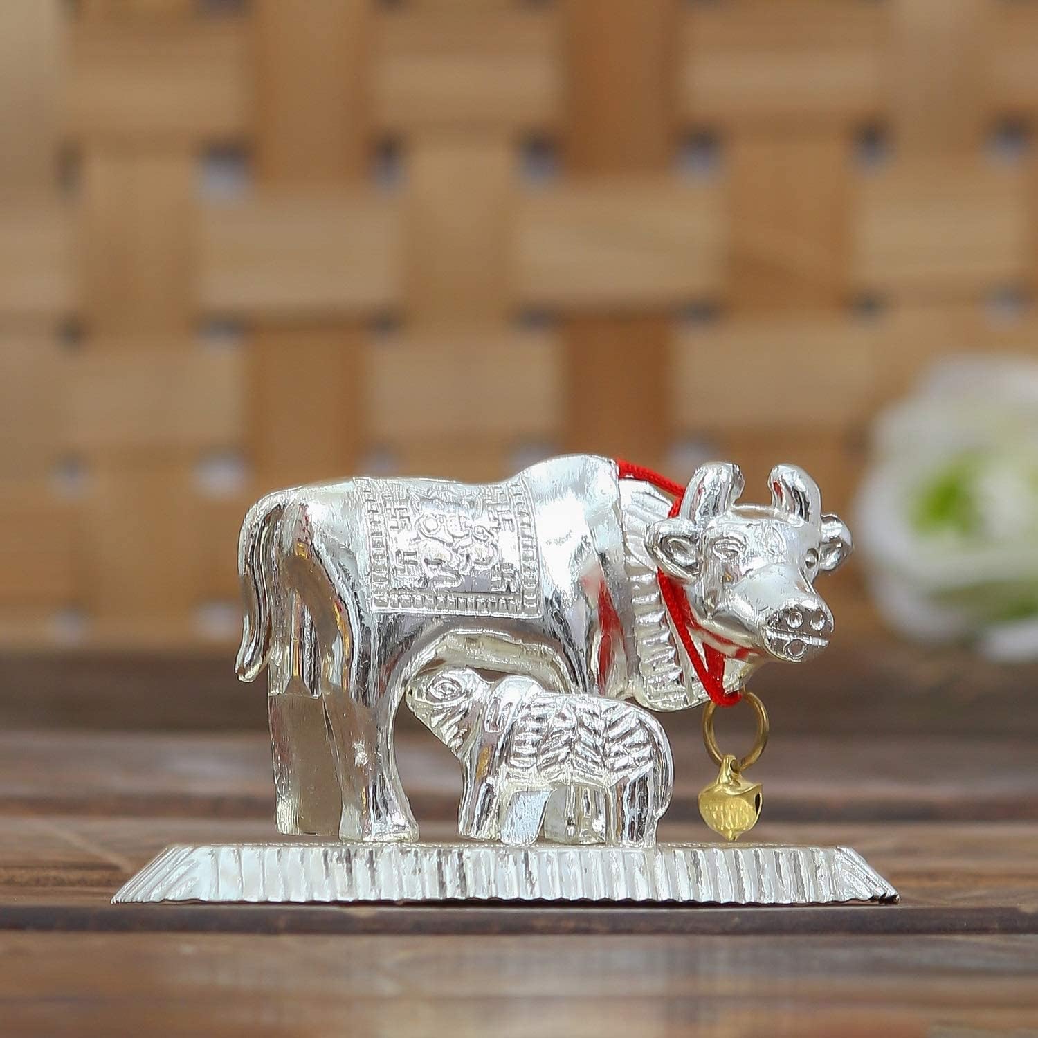 Amazon.com: Cow and Calf Idol for Pooja | Kamdhenu Gau MATA Silver ...