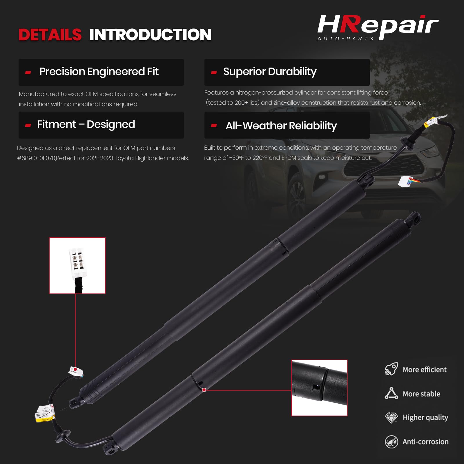 Snapklik.com : HRepair Hatch Lift Struts Fits For Toyota Highlander ...