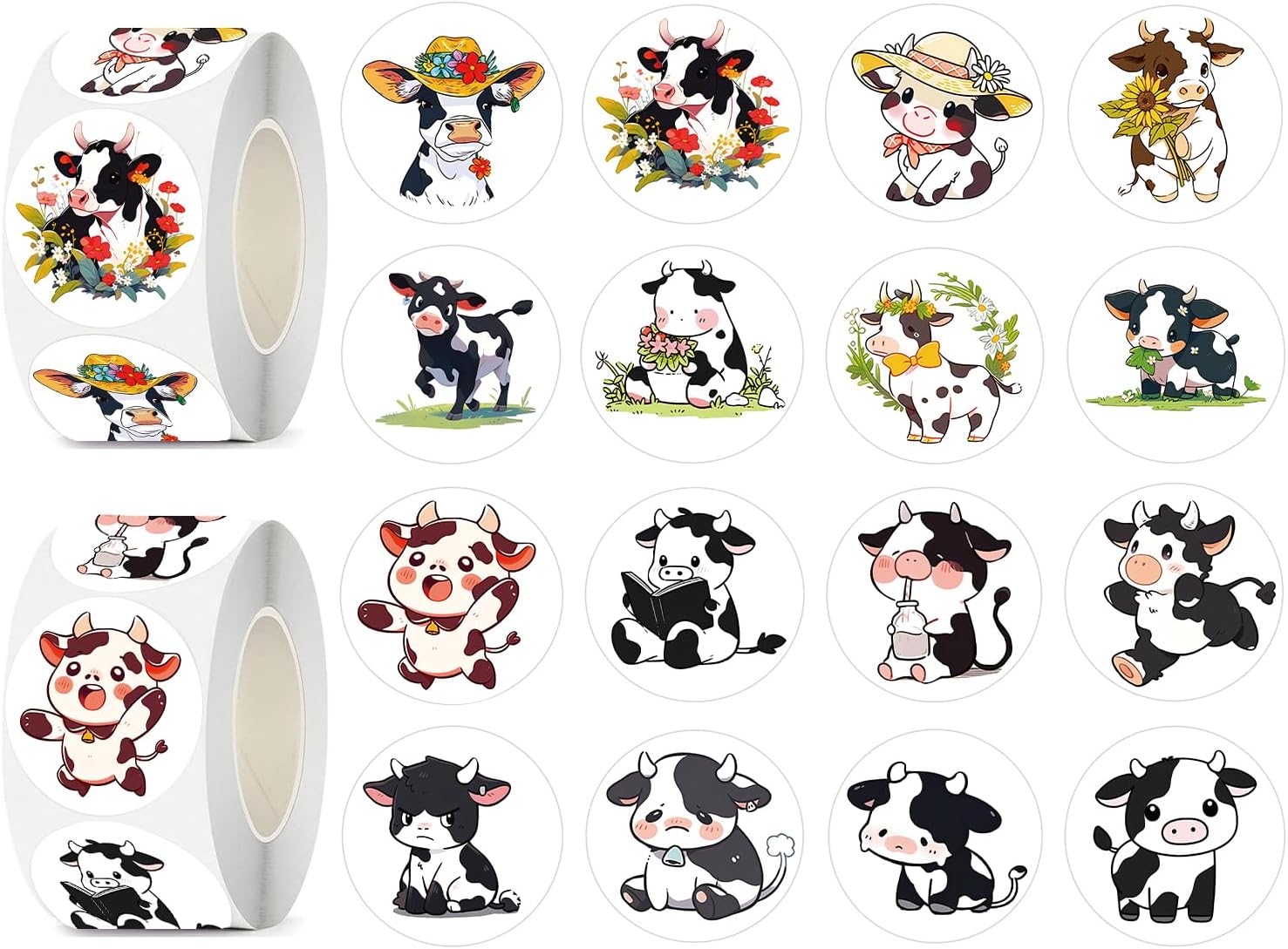 Amazon.com: UVUXO 600 Pcs Cow Stickers for Kids- 1.5 Inch Round ...
