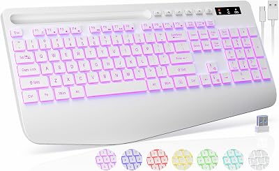 Amazon.com: Wireless Keyboard with 7 Colored Backlits, Wrist Rest ...