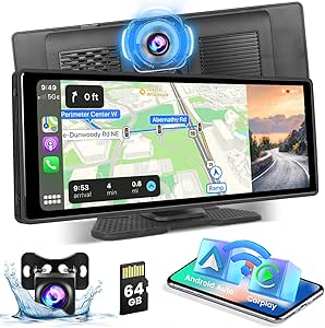 Amazon.com: [4G+64G] Android 13 Portable Wireless Apple Carplay Car Stereo with 2.5K Dash Cam 10 ...
