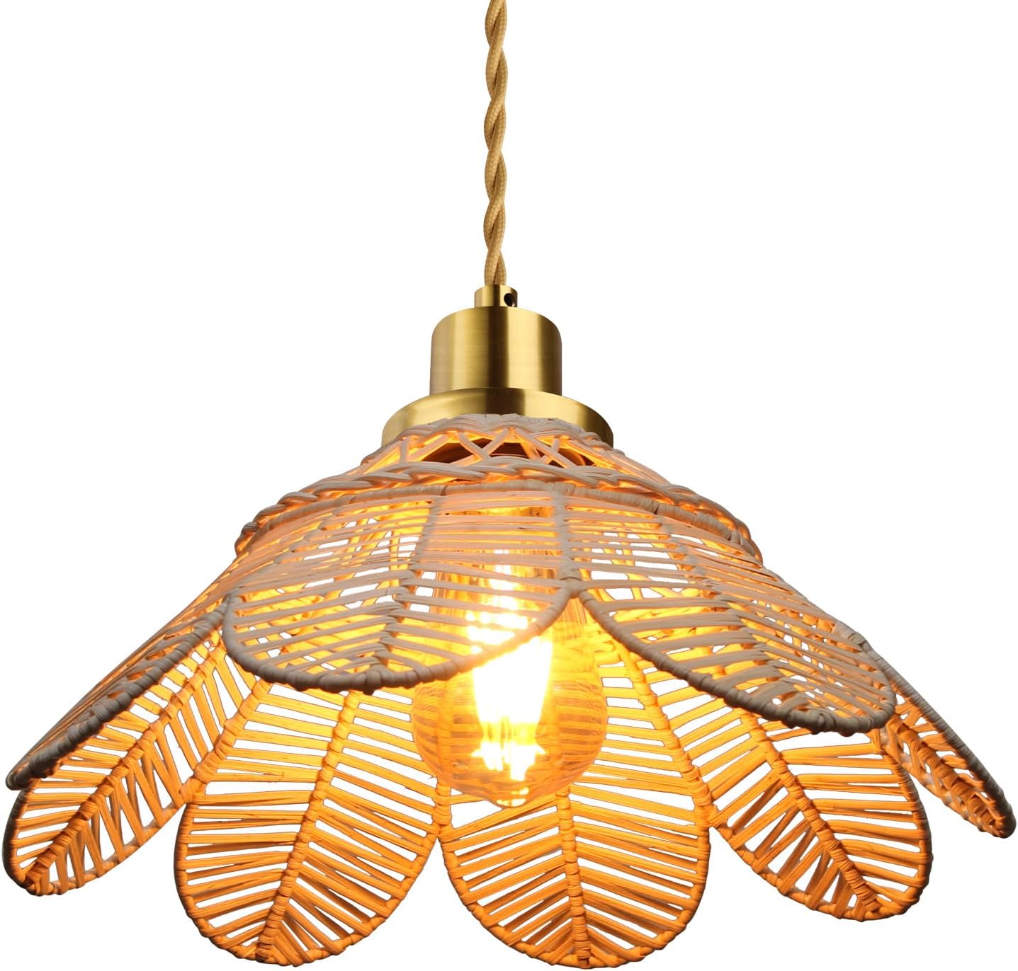 WOXXX Plug in Rattan Pendant Light with 16FT Cord and Dimmable Switch ...
