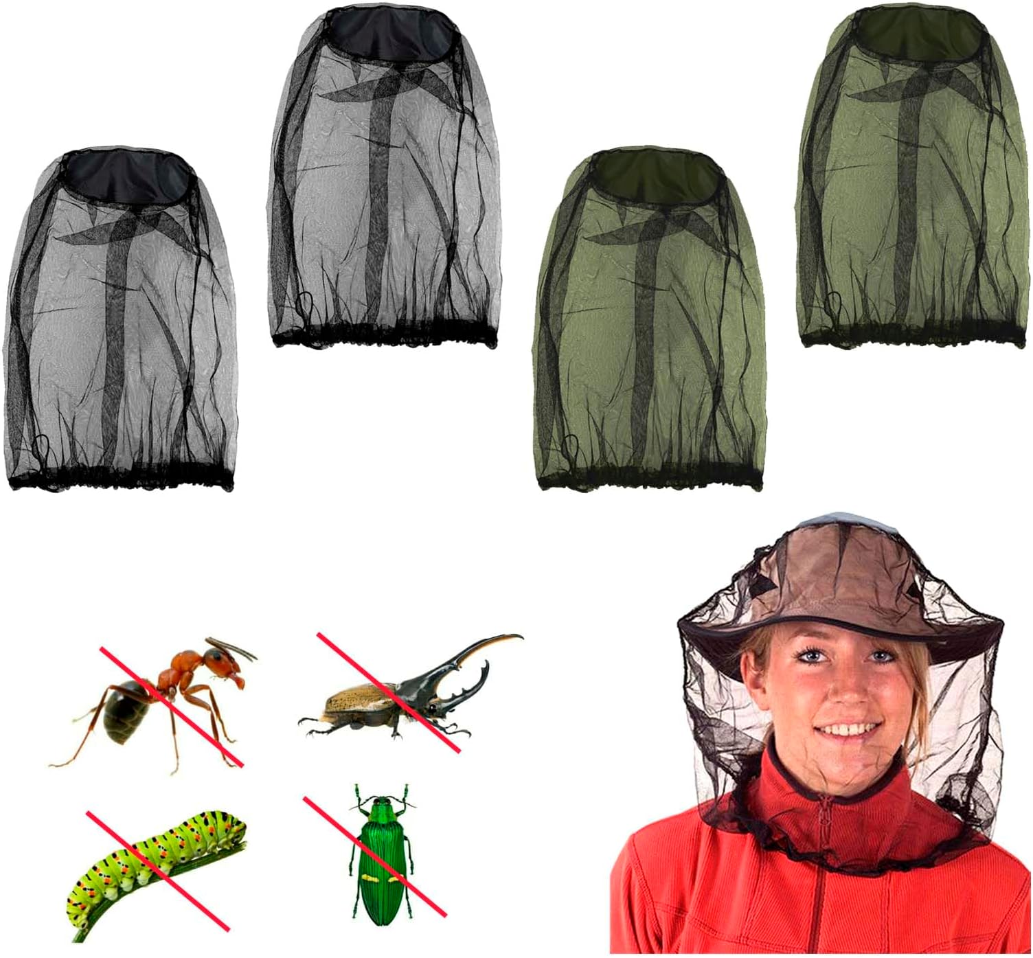 GWAWG 4 PCS Midge Head Net Nylon Mosquito Head Net Cover Fine Mesh ...