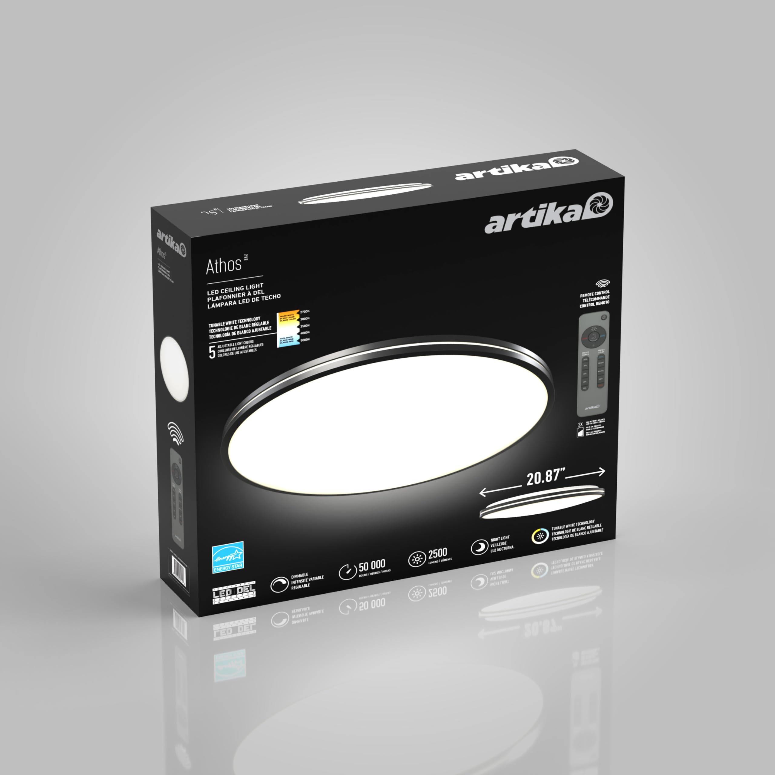 artika Athos 30W LED Large 21" Flush Mount Ceiling Light Fixture, Black ...