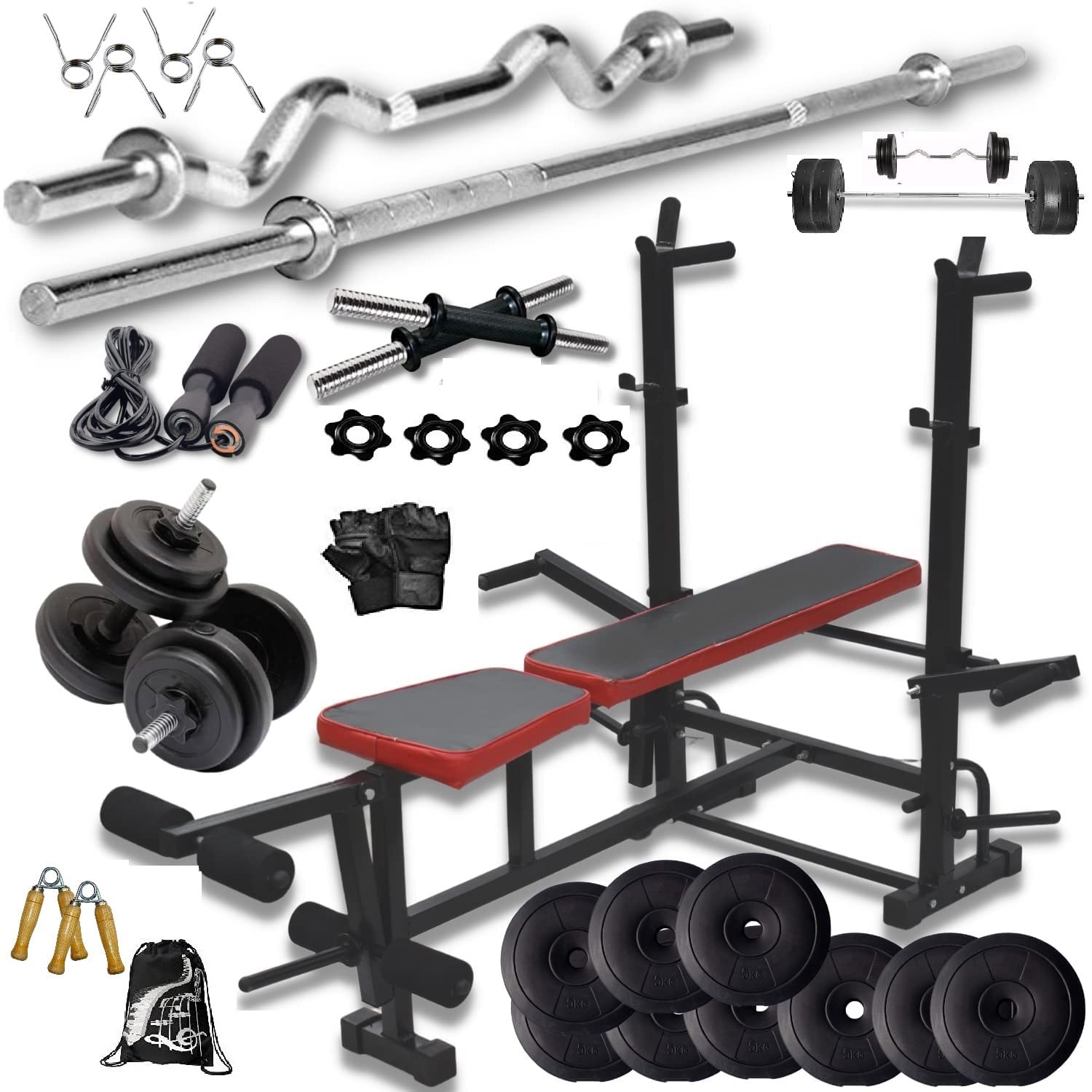 BodyFit 8 in 1 Incline, Decline and Flat Bench Weight Plates Home Gym ...