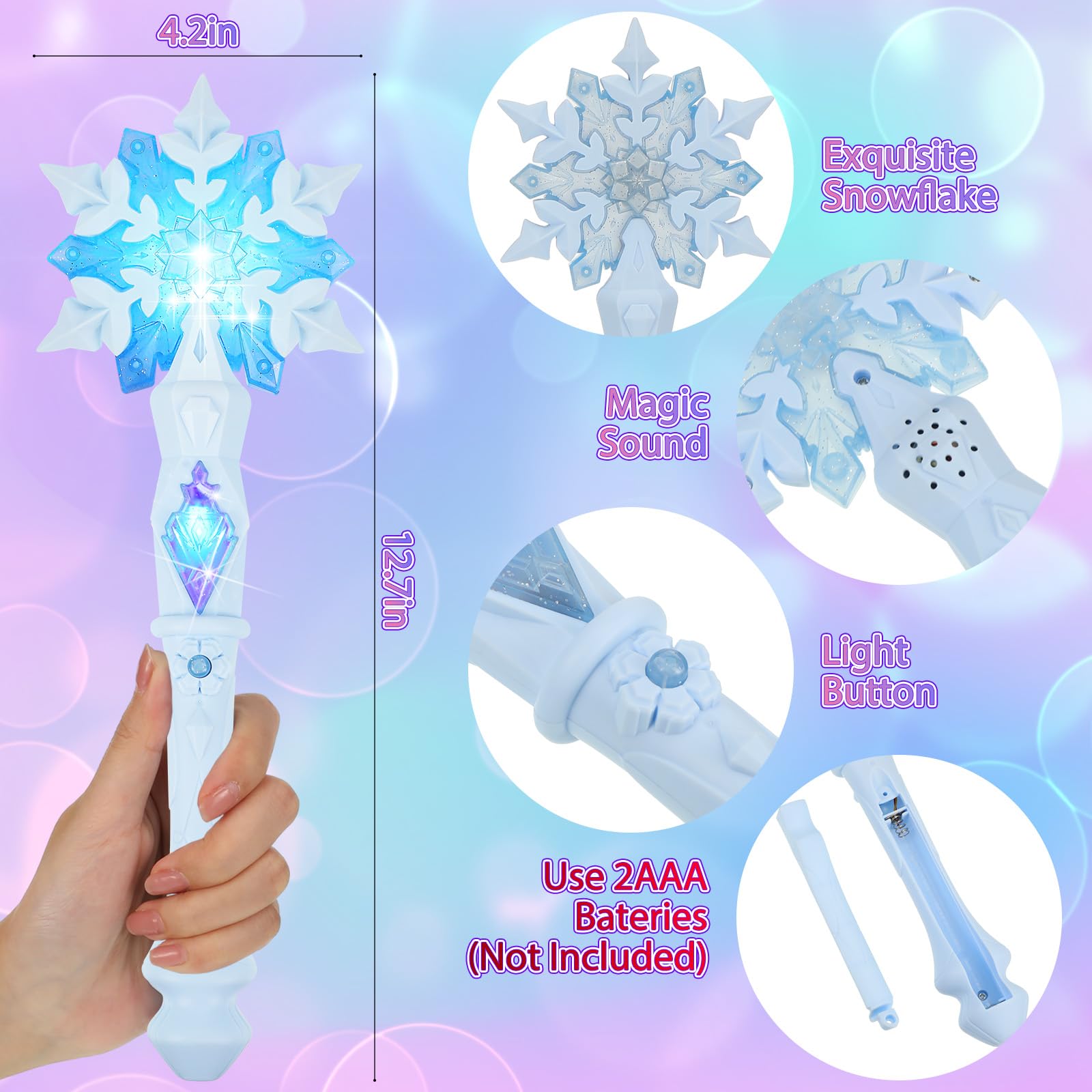 Jenaai 8 Pieces Snowflake Magic Wand with Sound Light up Wands Princess ...