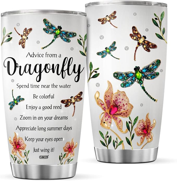 Amazon.com | CUBICER Dragonfly Jewelry Style Tumblers Coffee Stainless ...
