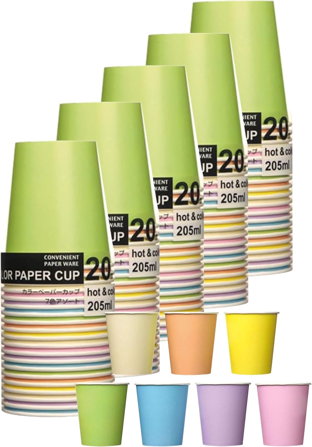 Amazon｜日本デキシー 紙コップ 205ml 7色アソート 20個入×5 ホット・コールド両用 使い捨て 日本製 KHN207AC｜使い捨てドリンクカップ オンライン通販