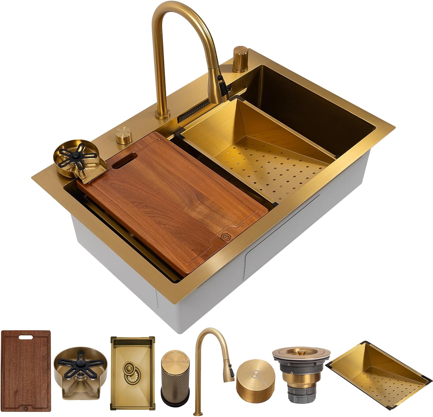 Strictly Sinks 33 Inch Waterfall Kitchen Sink with Glass Rinser–16 ...