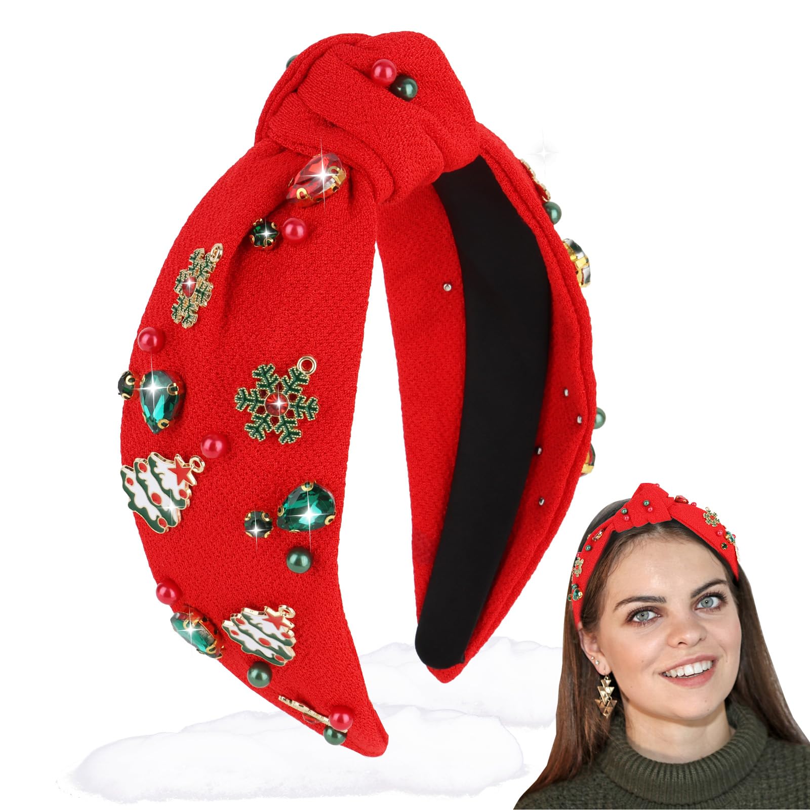 Amazon.com : CIEHER Christmas Headbands Xmas Rhinestone Red Hairbands ...