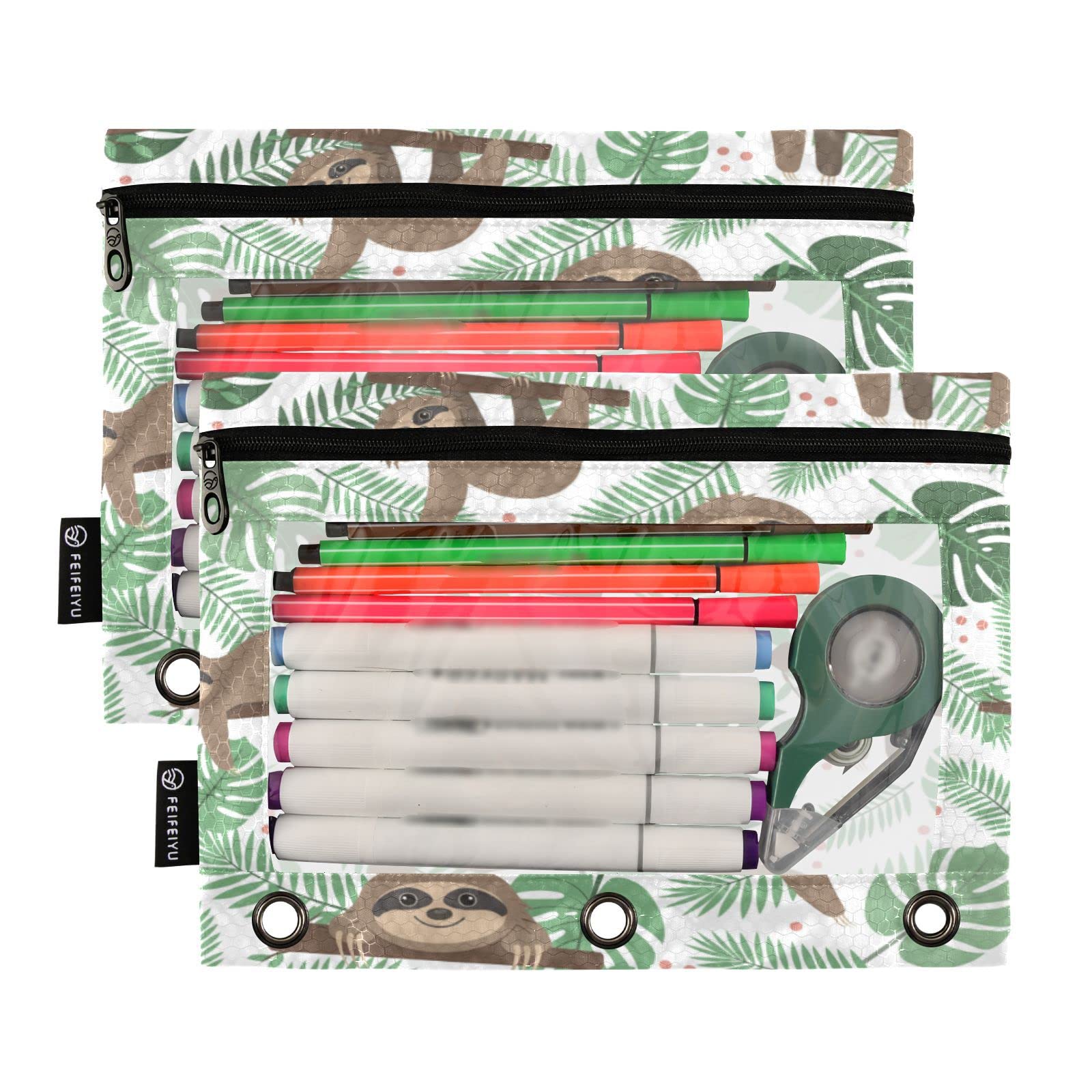3-ring Zipper Pouch School Supplies Cute Sloth Binder Pencil Pouches ...