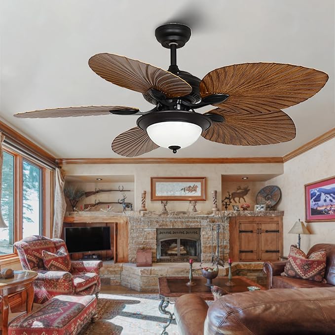 Whmetal cover Tropical Ceiling Fans with Lights and Remote,52 Inch Palm ...