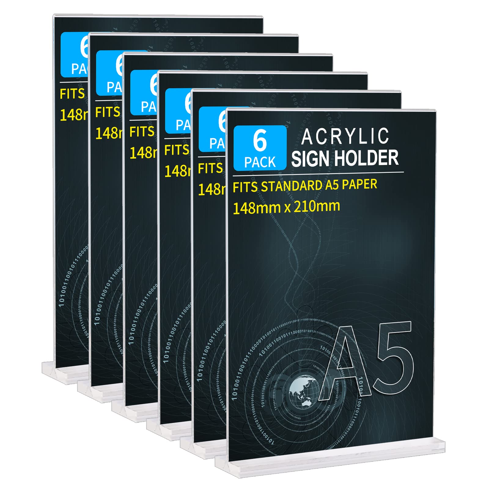 A5 (6 Pack) Acrylic Sign Holder, T-Shape, Clear Base, Clear A5 Table ...