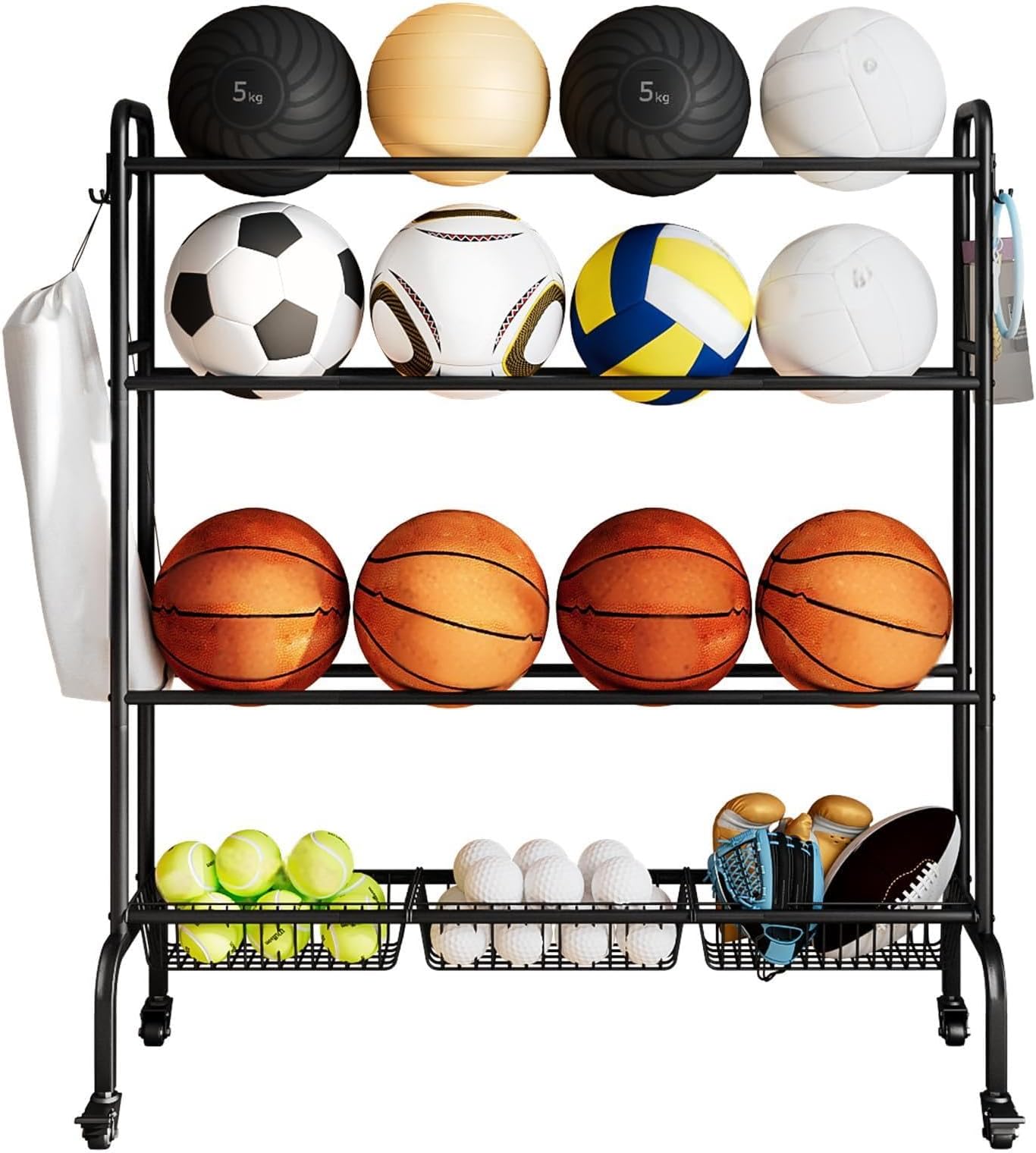 Amazon.com: STORAGE MANIAC Basketball Rack 3-Shelf Training Stand Ball ...
