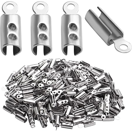 Amazon.com: Fold Crimp Ends,200Pcs Stainless Steel Fold Over Crimp Cord ...