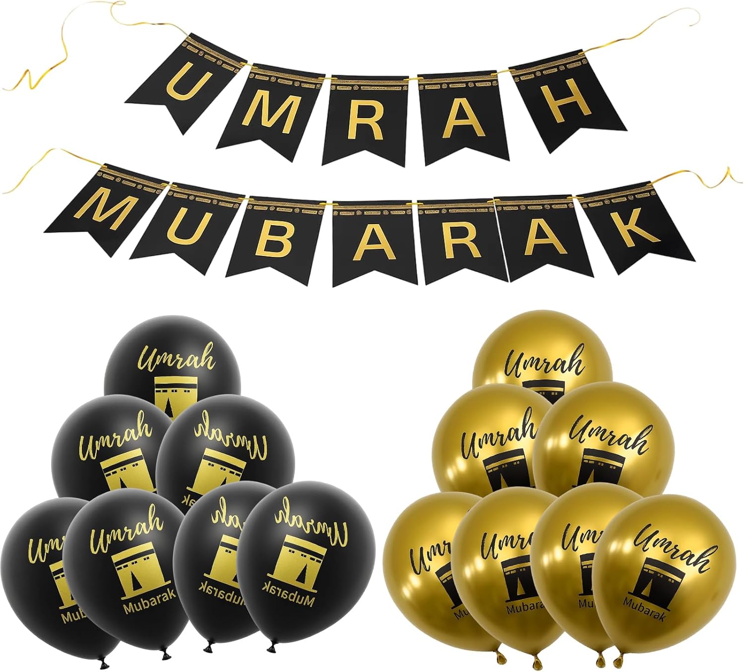 15 Pcs Black Gold Umrah Mubarak Decoration Set, Eid Mubarak Decorations ...