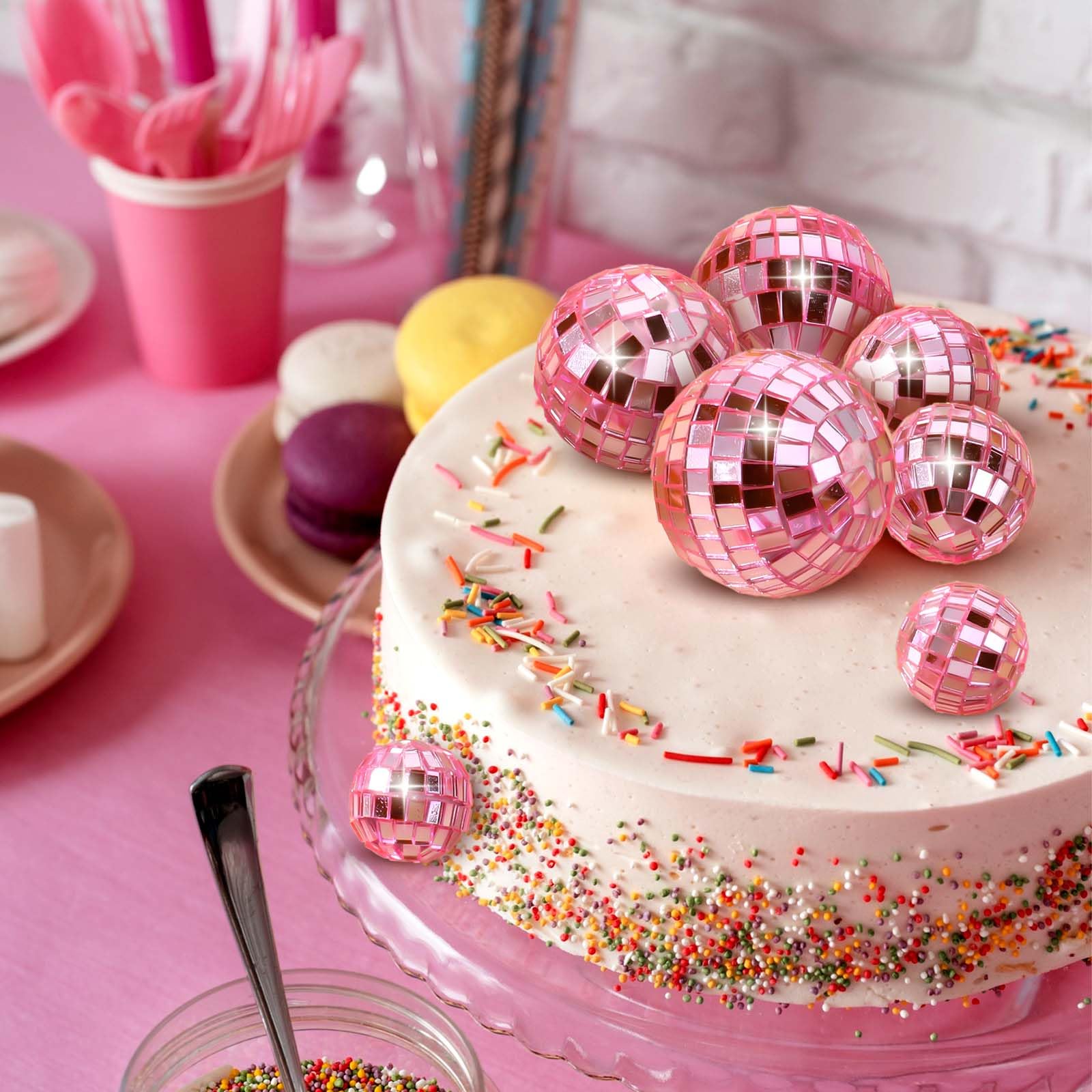 Snapklik.com : 7PCS Disco Ball Cake Topper, Pink Disco Ball Cake ...