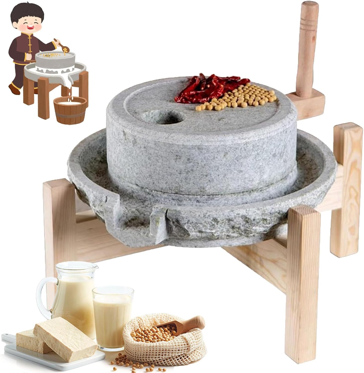 Amazon.com: Hand Stone Mill, Natural Granite Handmade Stone Mill,Wet Dry Cereal Bluestone ...
