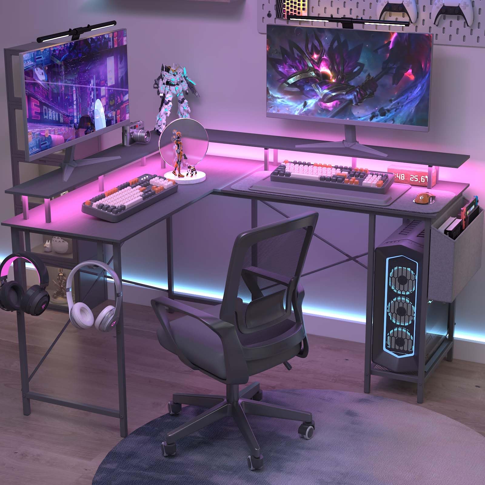 Ufurniture Computer Desk L Shaped Desk with Storage Bag, Metal Frame ...
